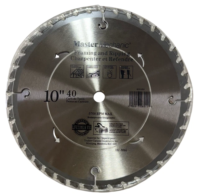 Master Mechanic 10" X 40T Carbide Tipped Circular Saw Blade Framing ...