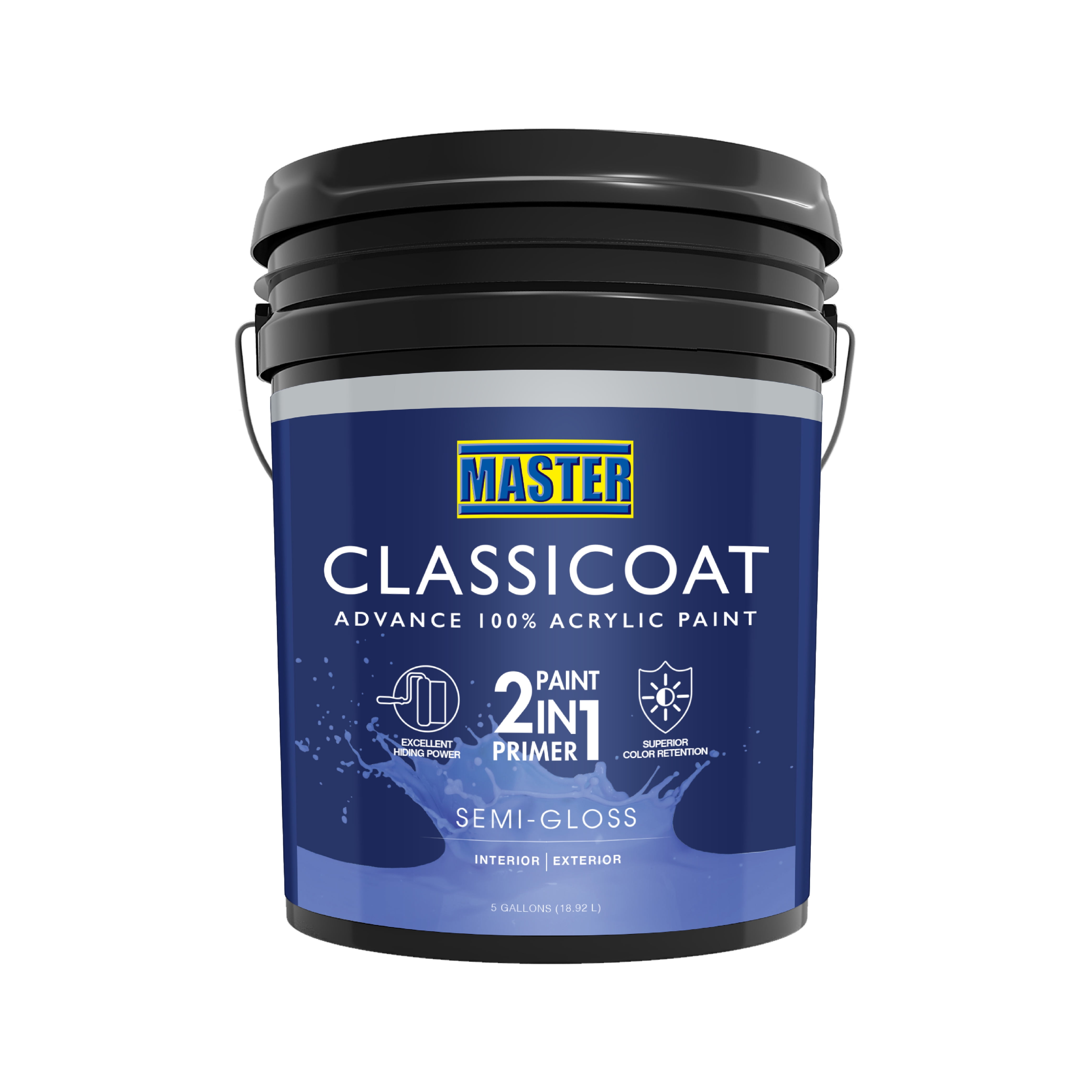 Master Paints Classicoat 2in1100% Acrylic Semi Gloss Paint White 5 Gl ...