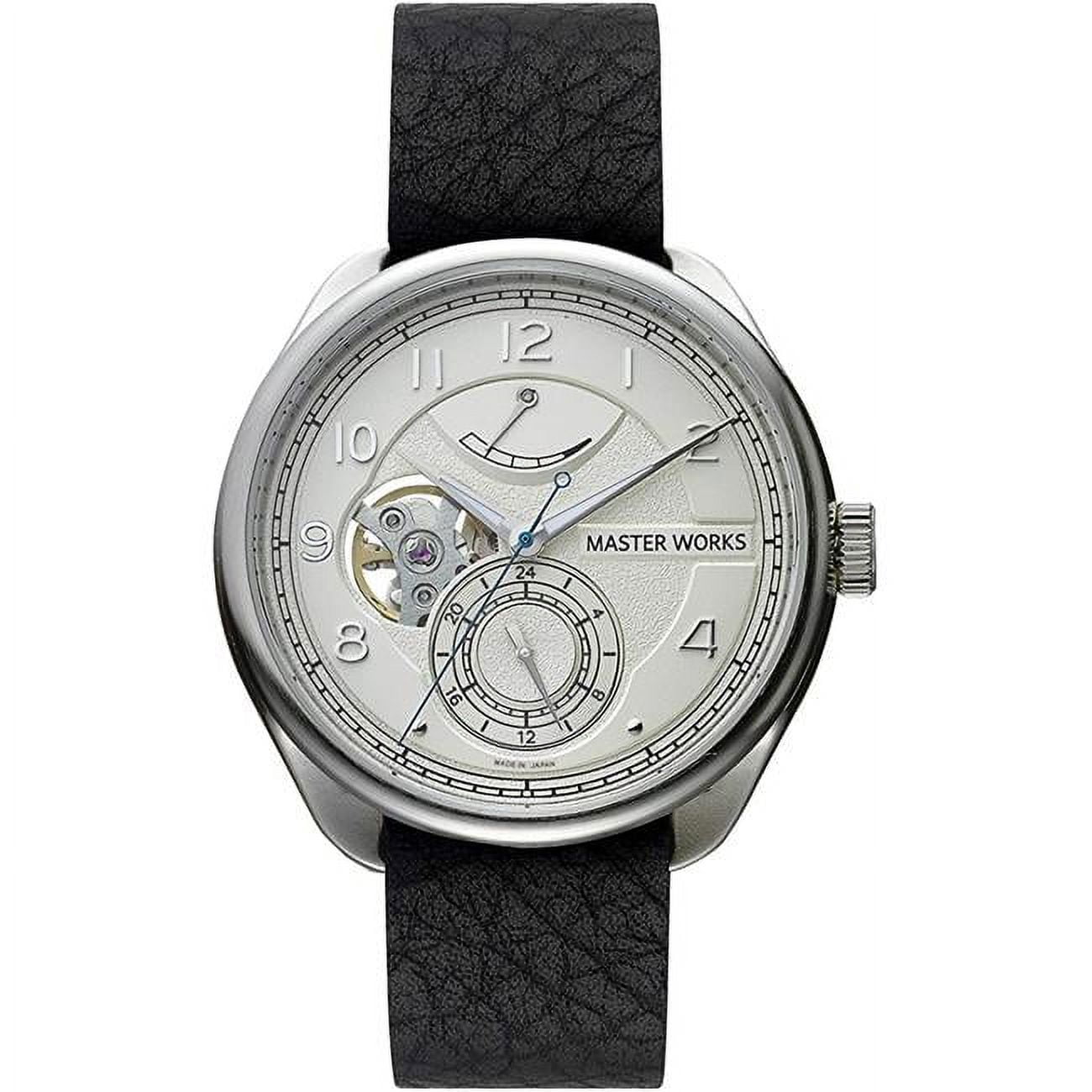 Master Works MW18SOEDBKG0 Mechanical Round Genuine Leather Strap Watch ...