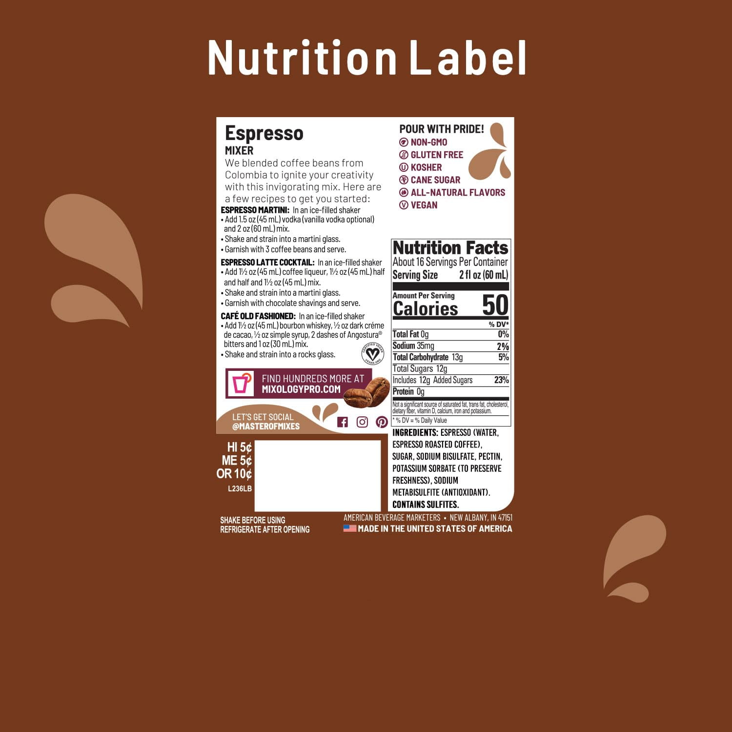 Master of Mixes SCH4 Espresso Drink Mix, Ready to Use, 1 Liter Bottle ...