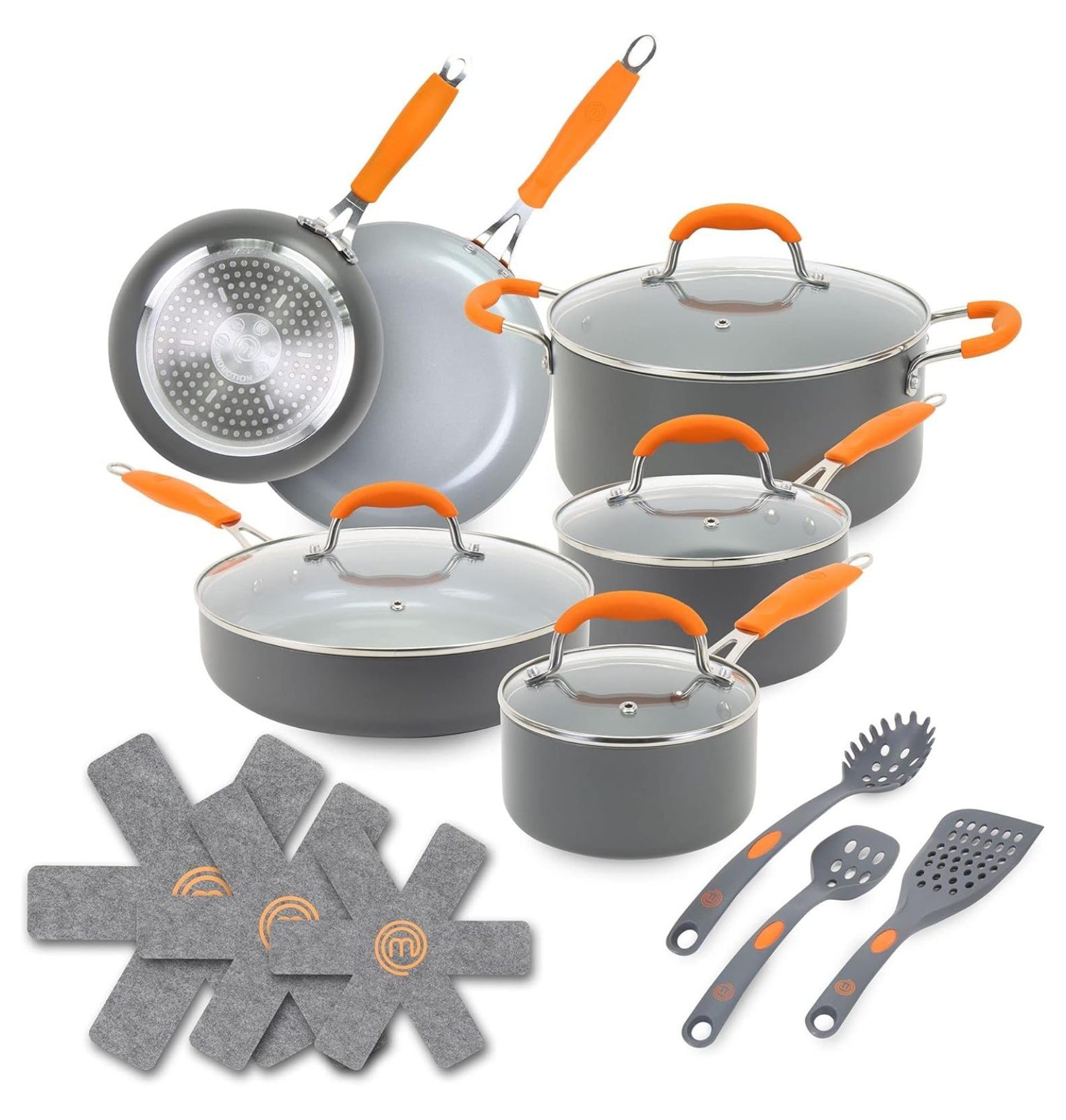 MasterChef 16-Piece Cookware Set, Gray, Antimicrobial Technology ...