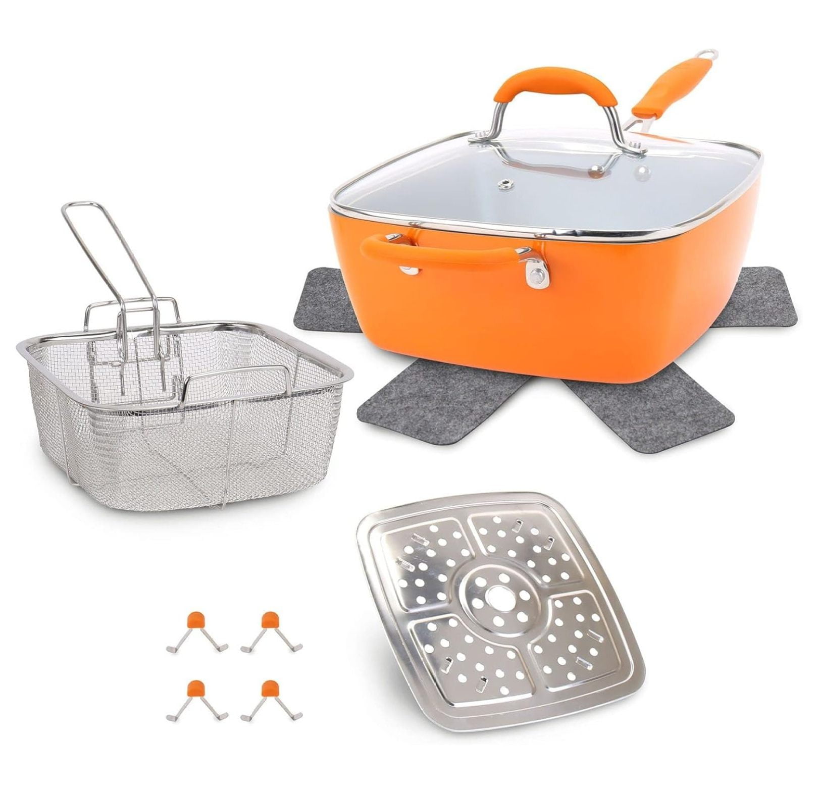MasterChef 5-Piece Fry & Steam Cookware Set, Orange, Antimicrobial ...