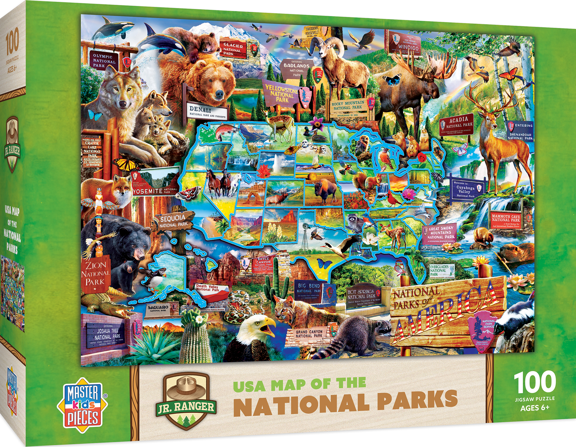 MasterPieces 100 Piece Jigsaw Puzzle for Kids - National Parks Map ...