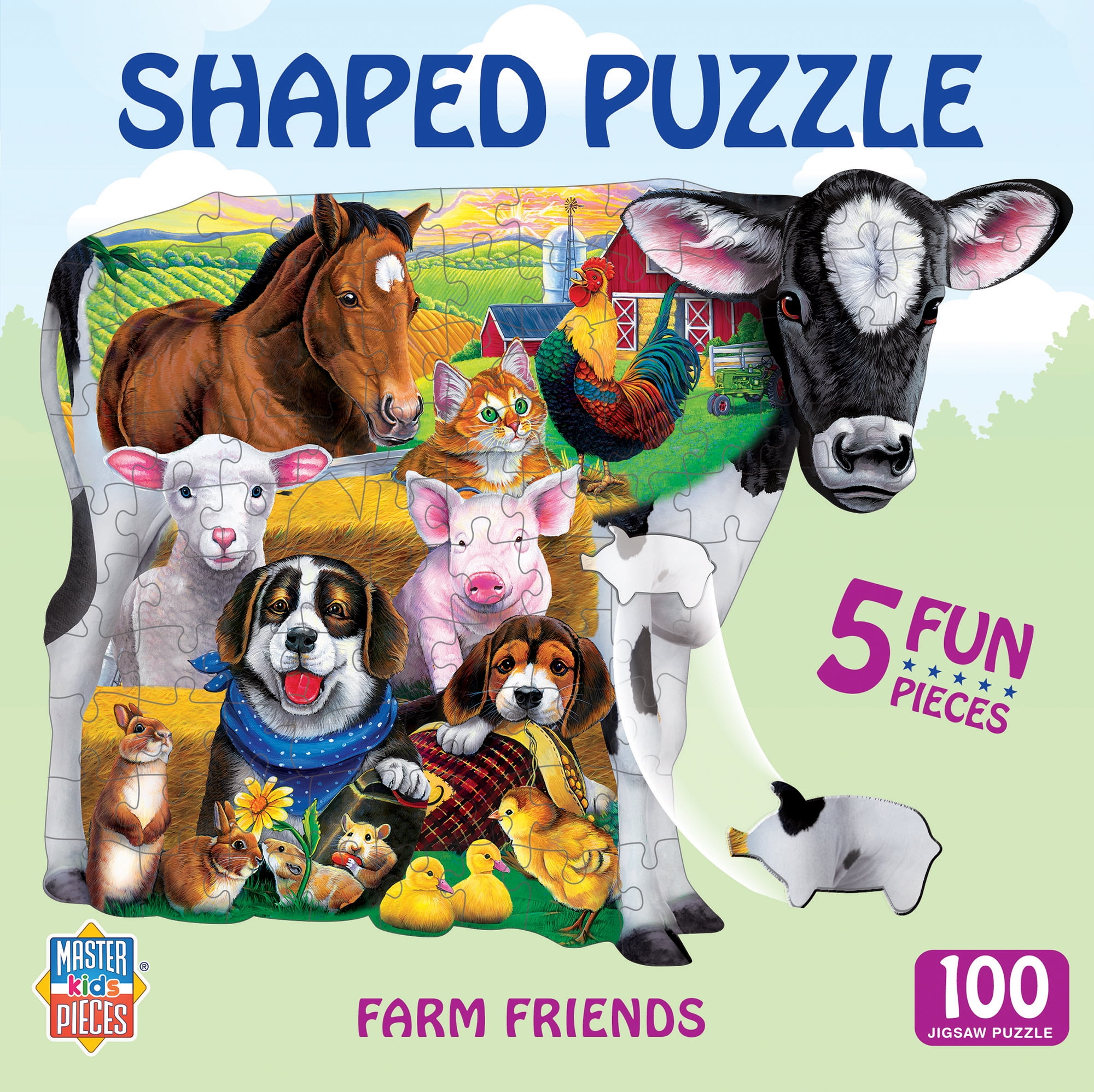 MasterPieces, 100 Piece Shaped Jigsaw Puzzle, Farm Friends, 14"x19 ...