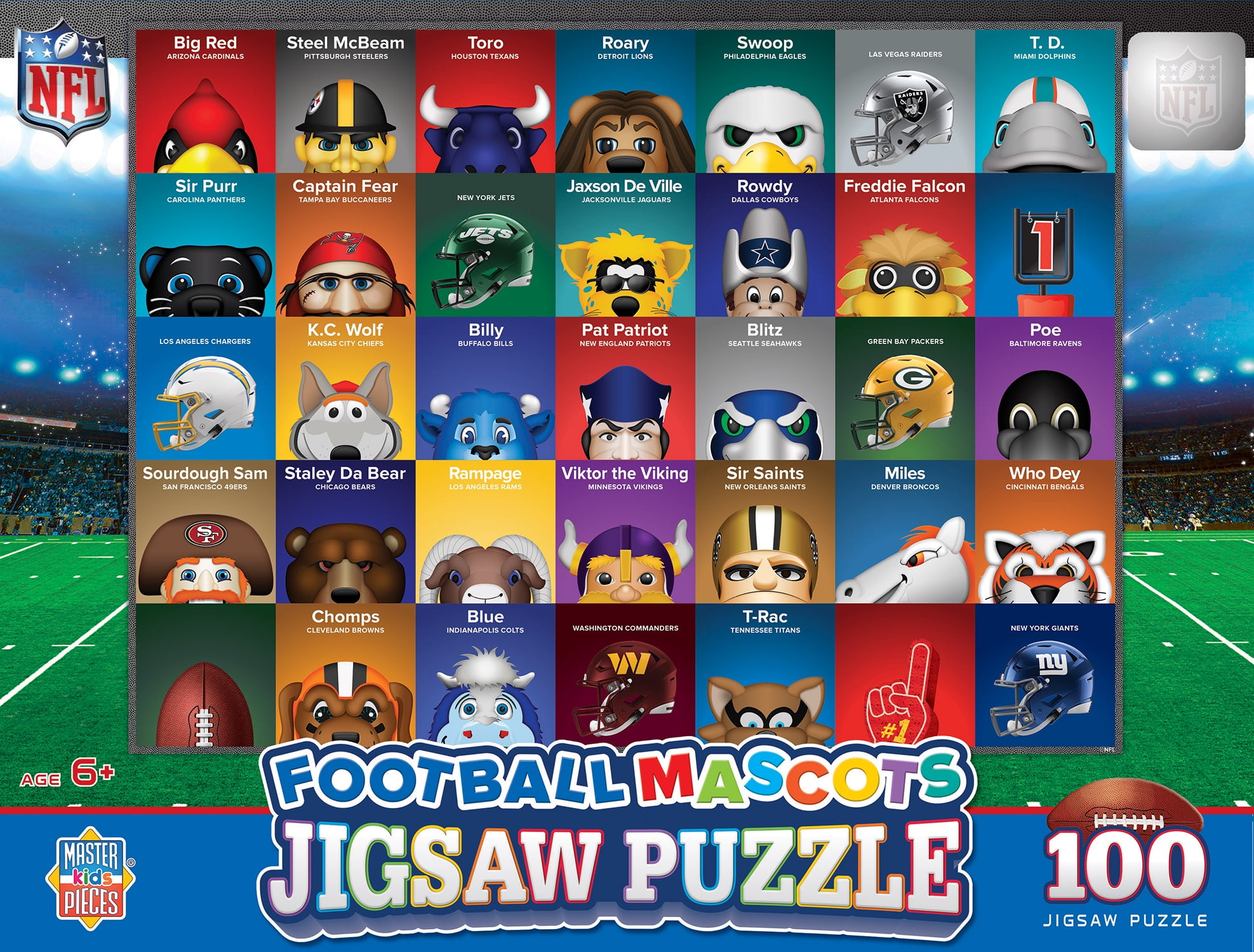 MasterPieces 100 Piece Sports Puzzle - NFL Mascots - 14"x19" - Walmart.com