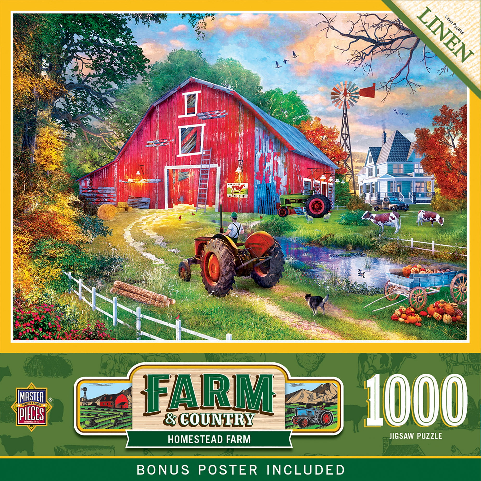 MasterPieces 1000 Piece Jigsaw Puzzle - Farm Country Scene with Animals ...