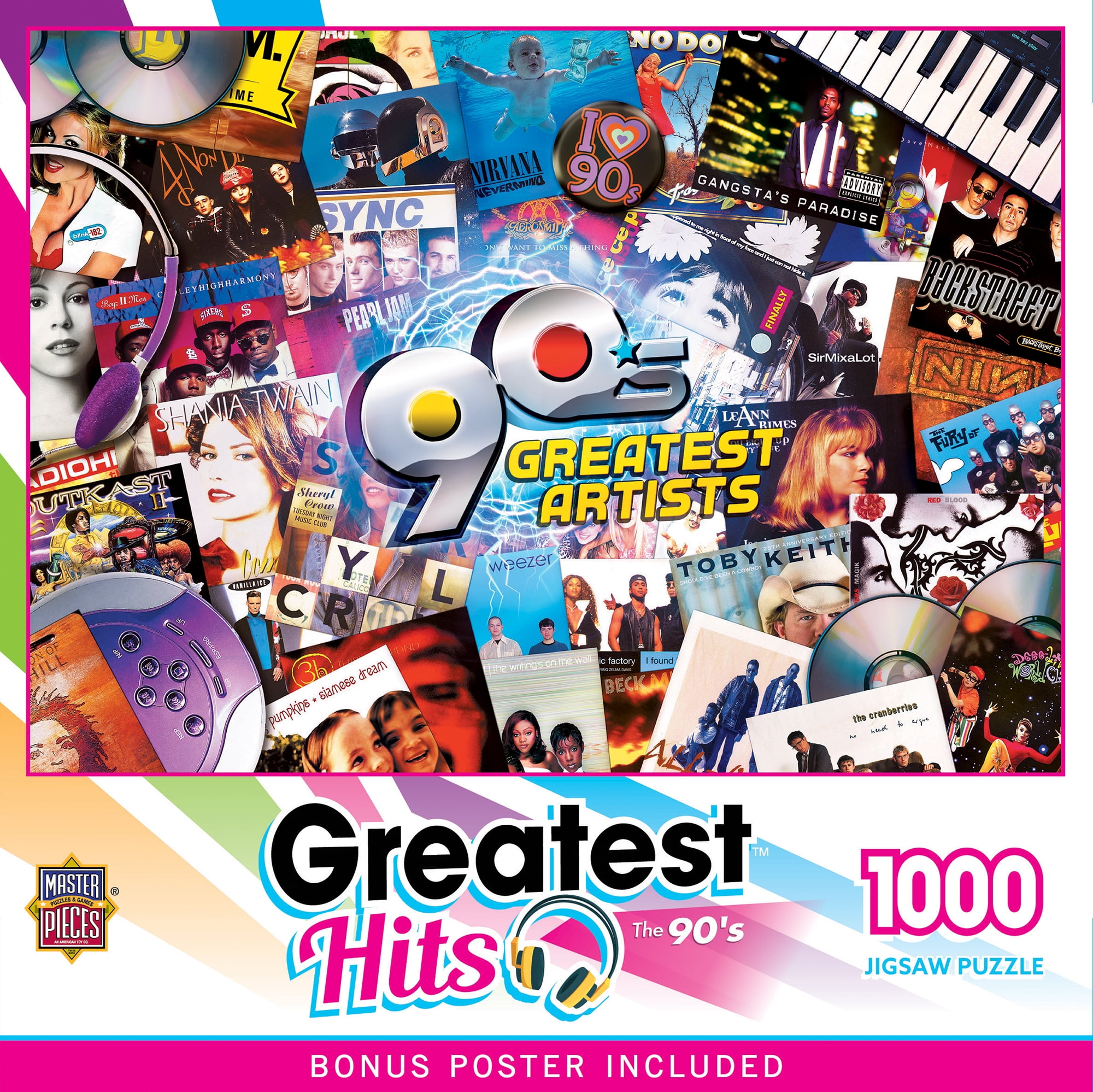 MasterPieces 90s Greatest Hits 1000 Piece Puzzle - Vintage Music Album ...