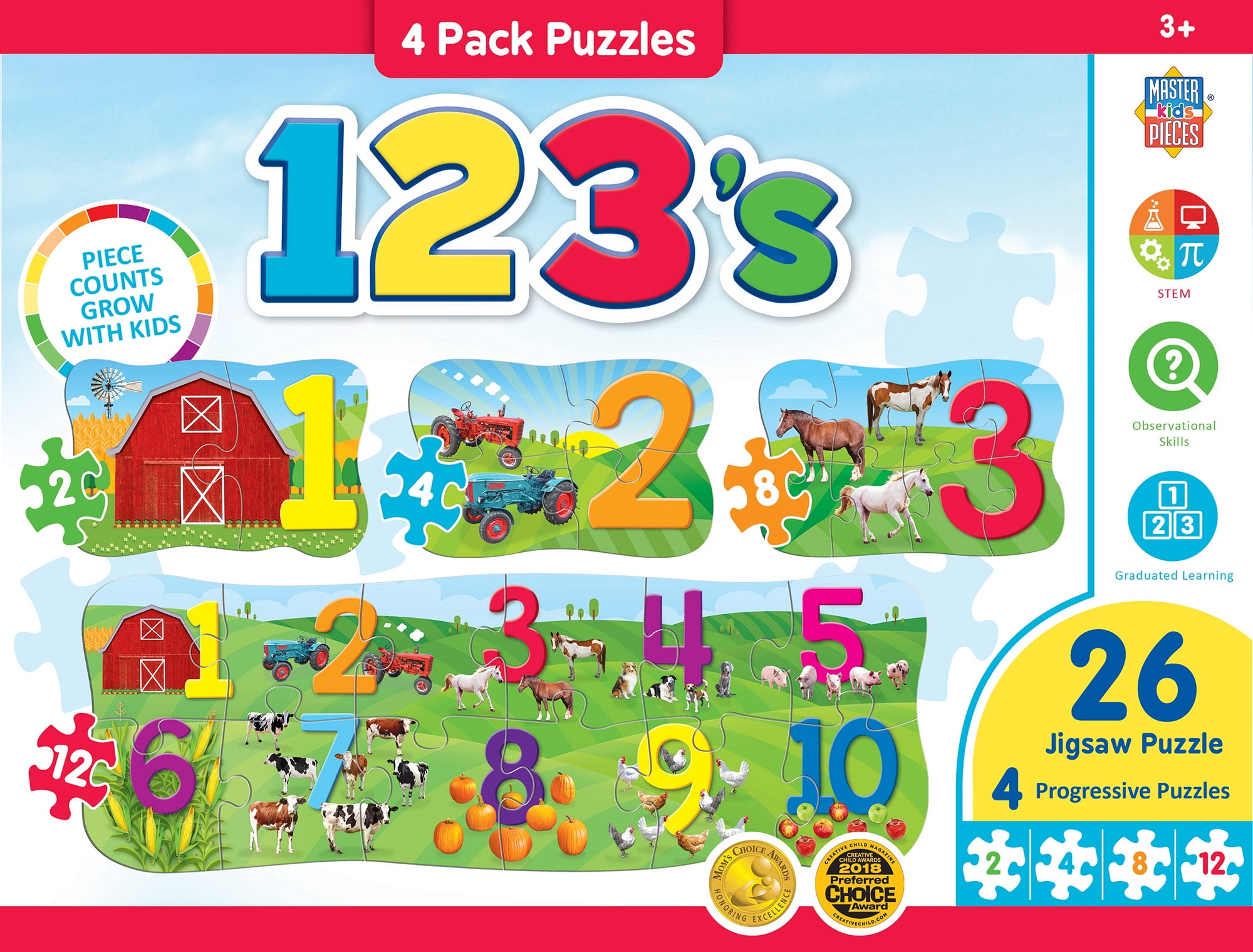 MasterPieces 26 Piece Puzzle for Kids - 123 on the Farm 4-Pack - 22.5 ...