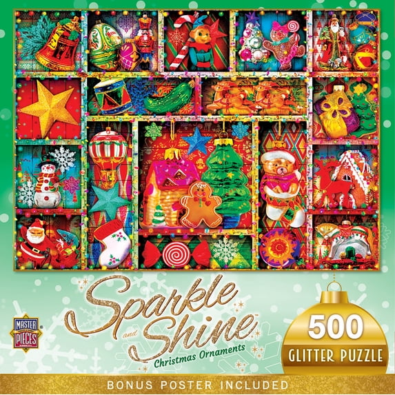 MasterPieces 500 Piece Glitter Jigsaw Puzzle - Christmas Ornaments ...