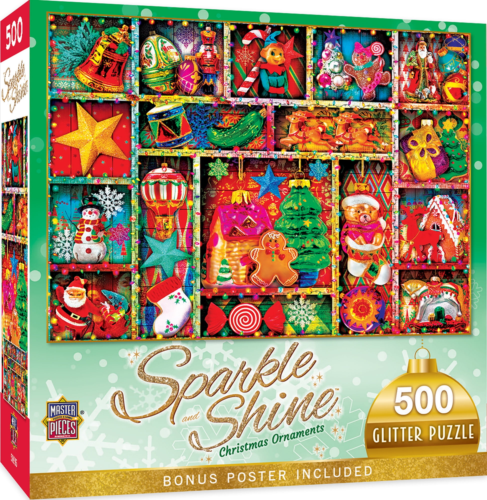 MasterPieces 500 Piece Glitter Jigsaw Puzzle - Christmas Ornaments ...