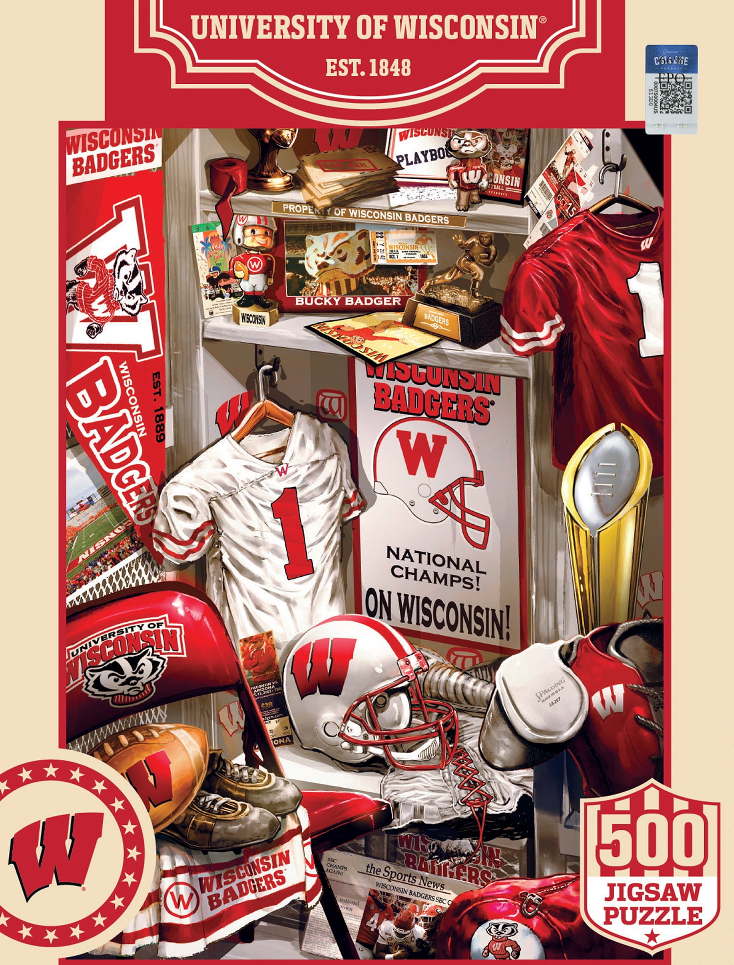 MasterPieces 500 Piece Puzzle - Wisconsin Badgers Locker Room - 15"x21 ...
