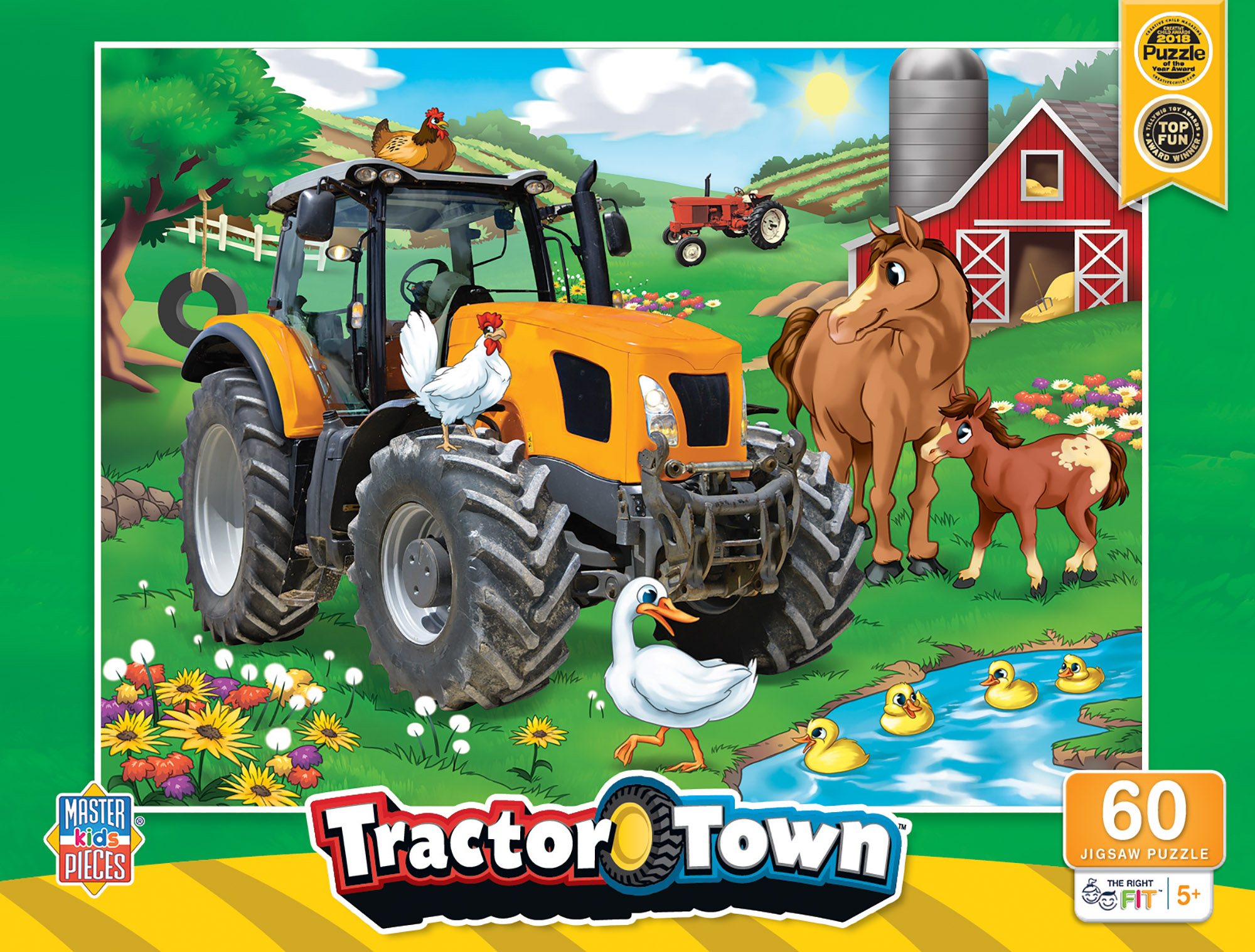 MasterPieces 60 Piece Jigsaw Puzzle - Tractor Town Farmer Miller's Pond ...
