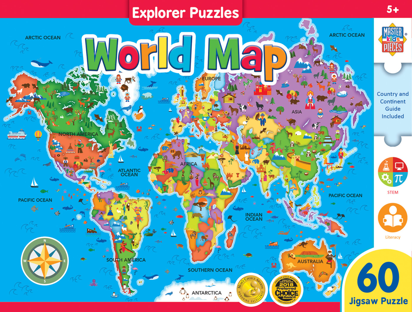 Crocodile Creek World Map 200-Piece Jigsaw Puzzle and Matching Poster ...