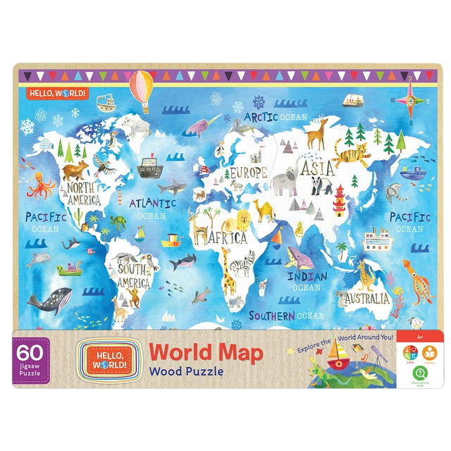 MasterPieces 60 Piece Kids Jigsaw Puzzle - Hello, World! Map Wood ...