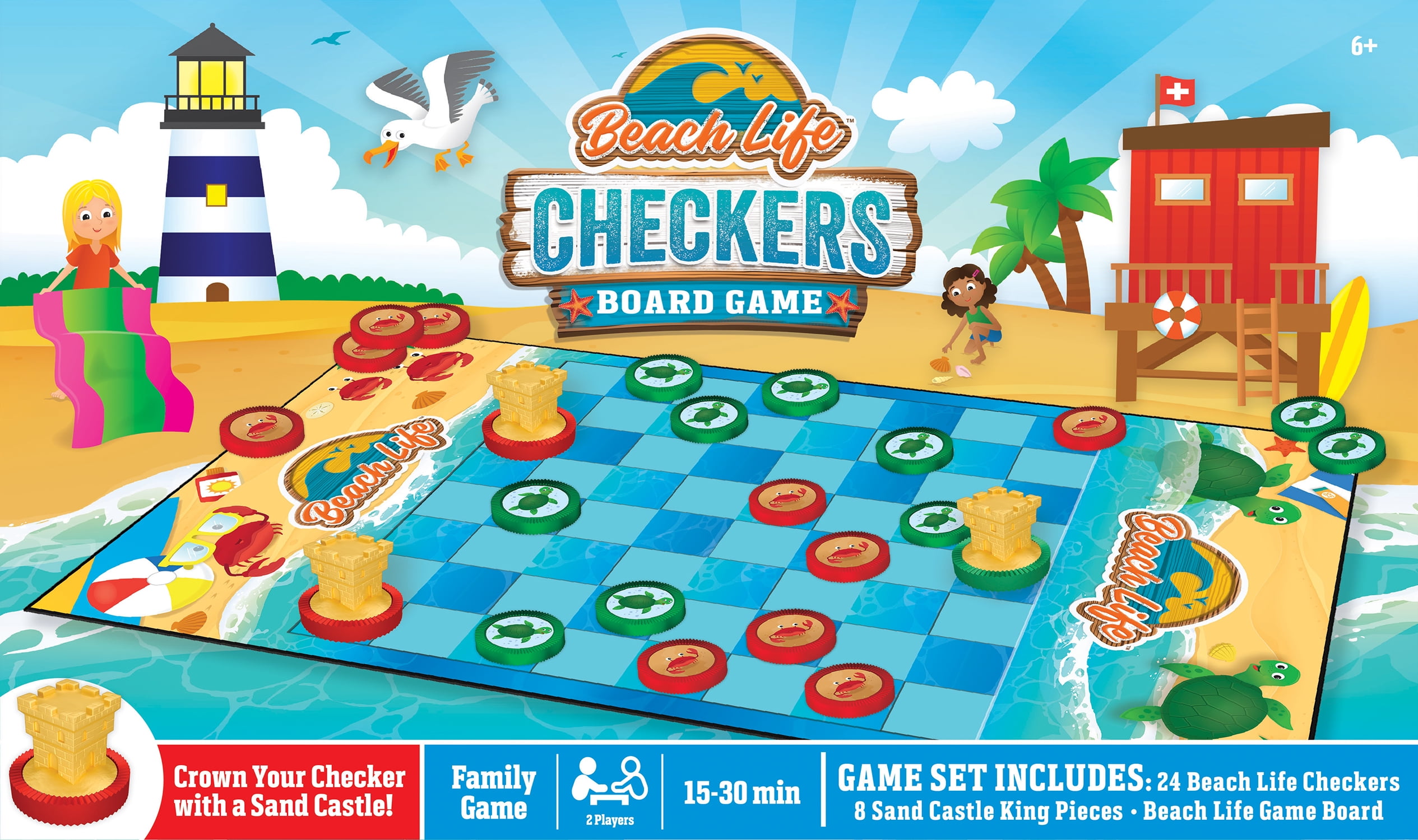 MasterPieces Beach Life Checkers Board Game for Families and Kids ages ...