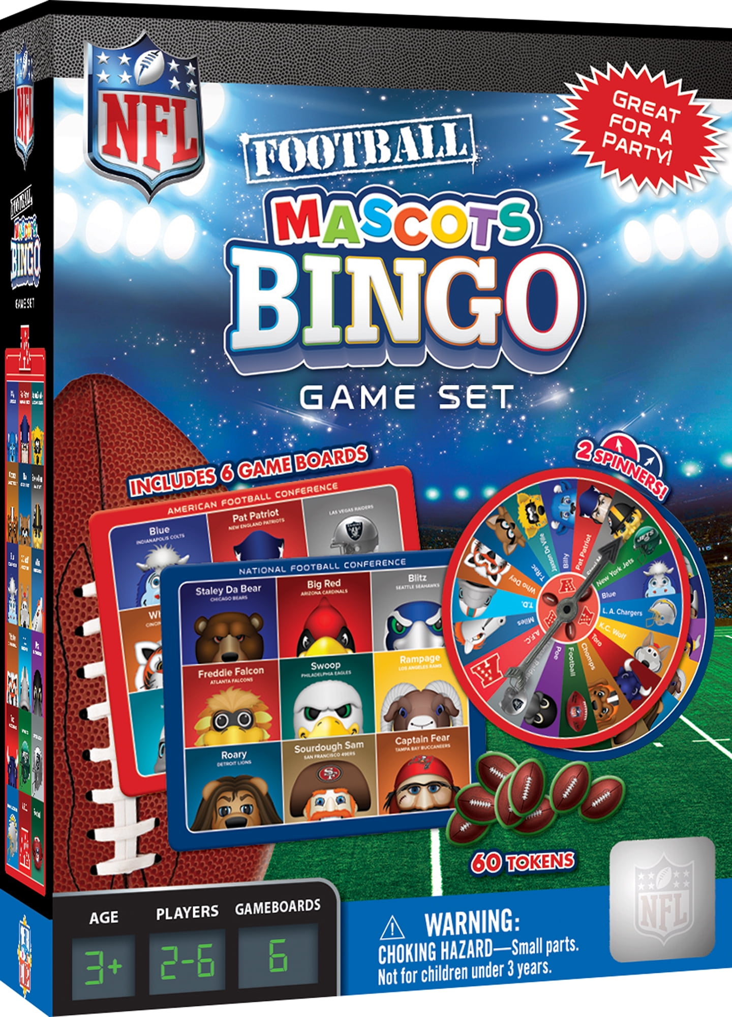 MasterPieces Bingo Game, NFL League Mascots, Spinner, Boards, Tokens ...
