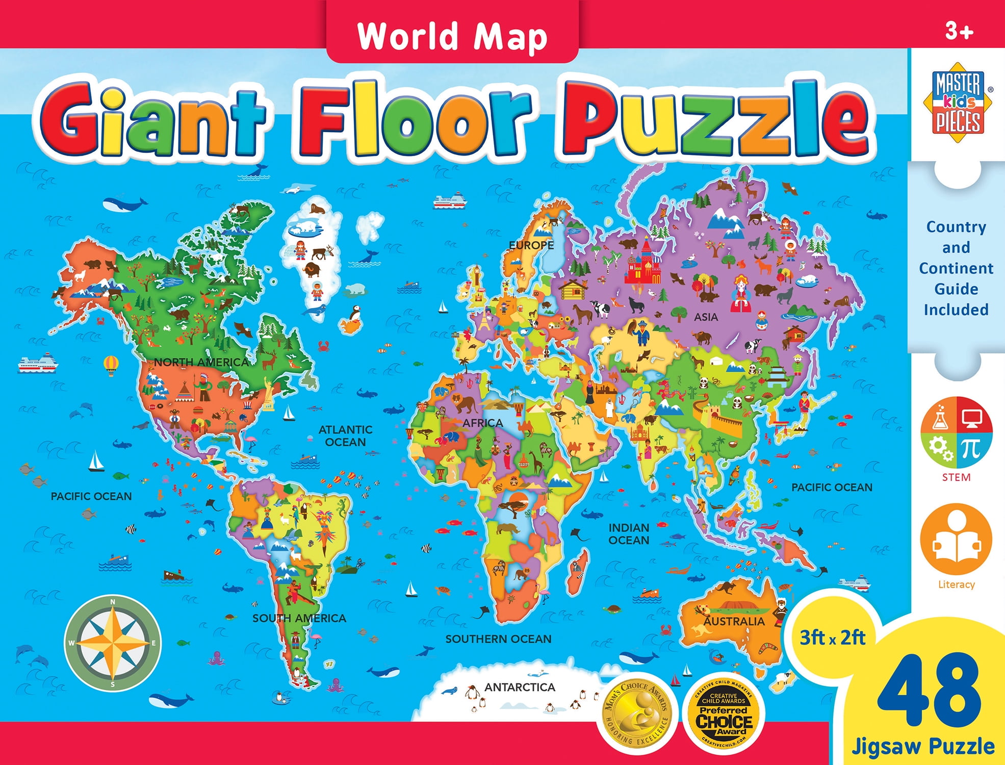 MasterPieces Explorer - World Map 48 Piece Floor Jigsaw Puzzle for Kids ...