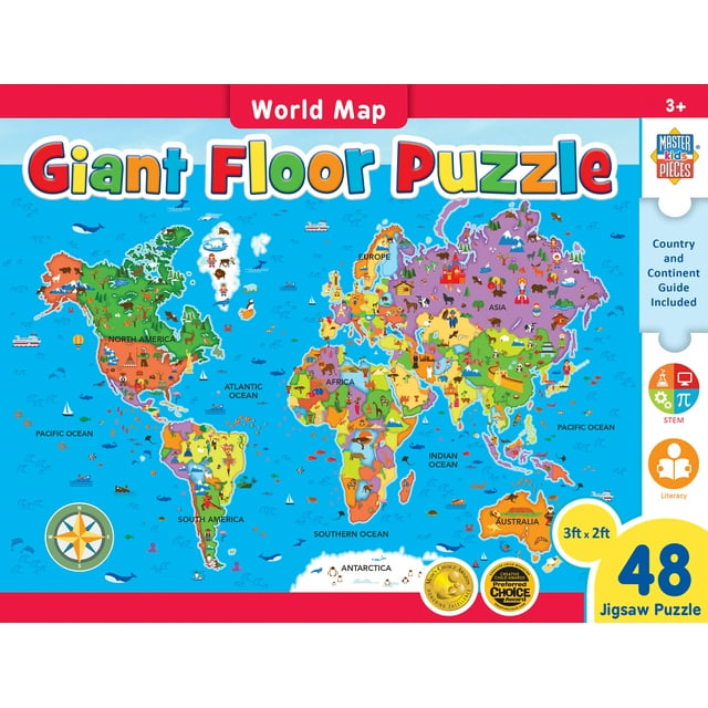 MasterPieces Explorer - World Map 48 Piece Floor Jigsaw Puzzle for Kids ...