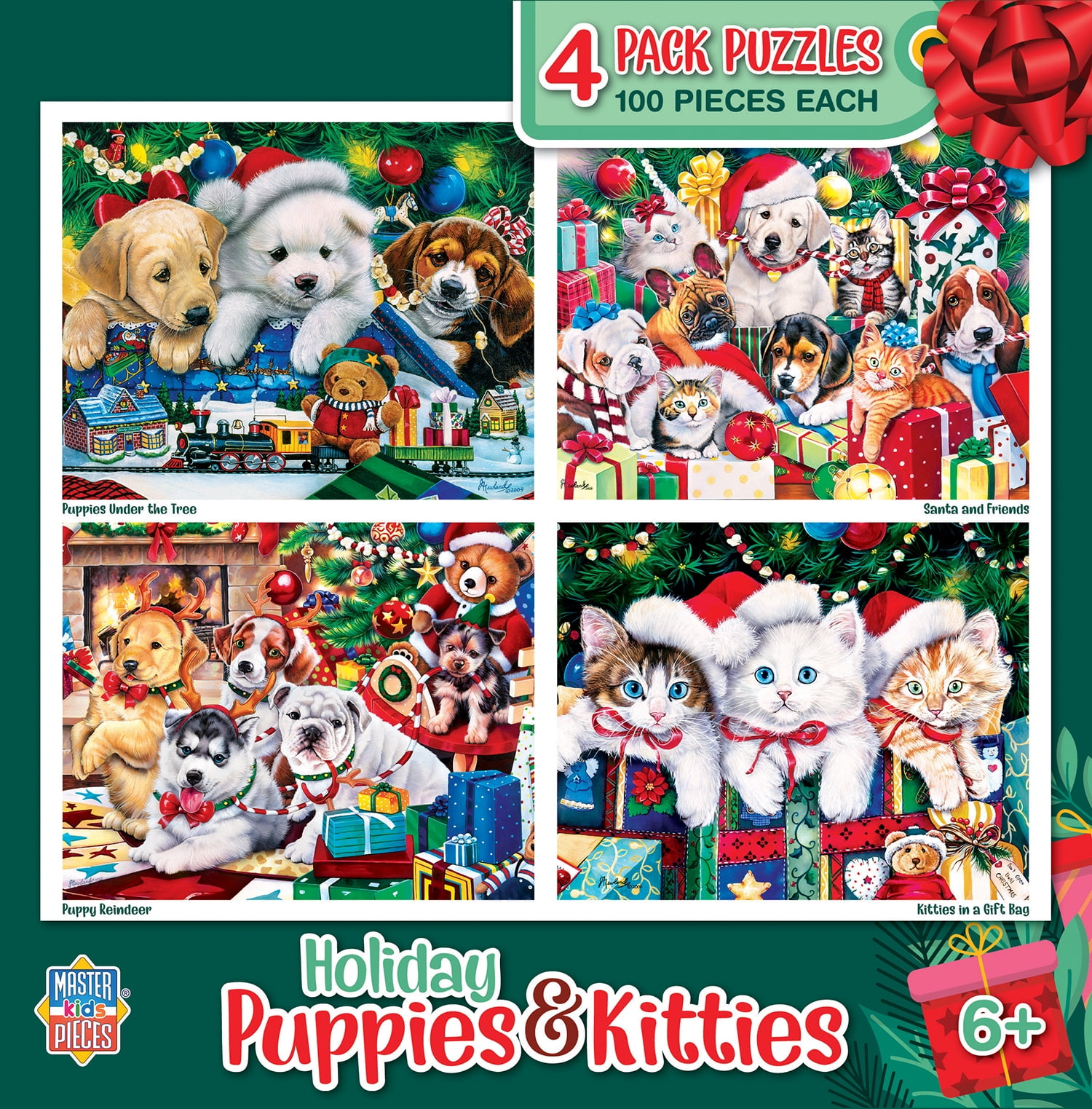 MasterPieces - Holiday Puppies & Kitties 4-Pack 100 Piece Jigsaw ...