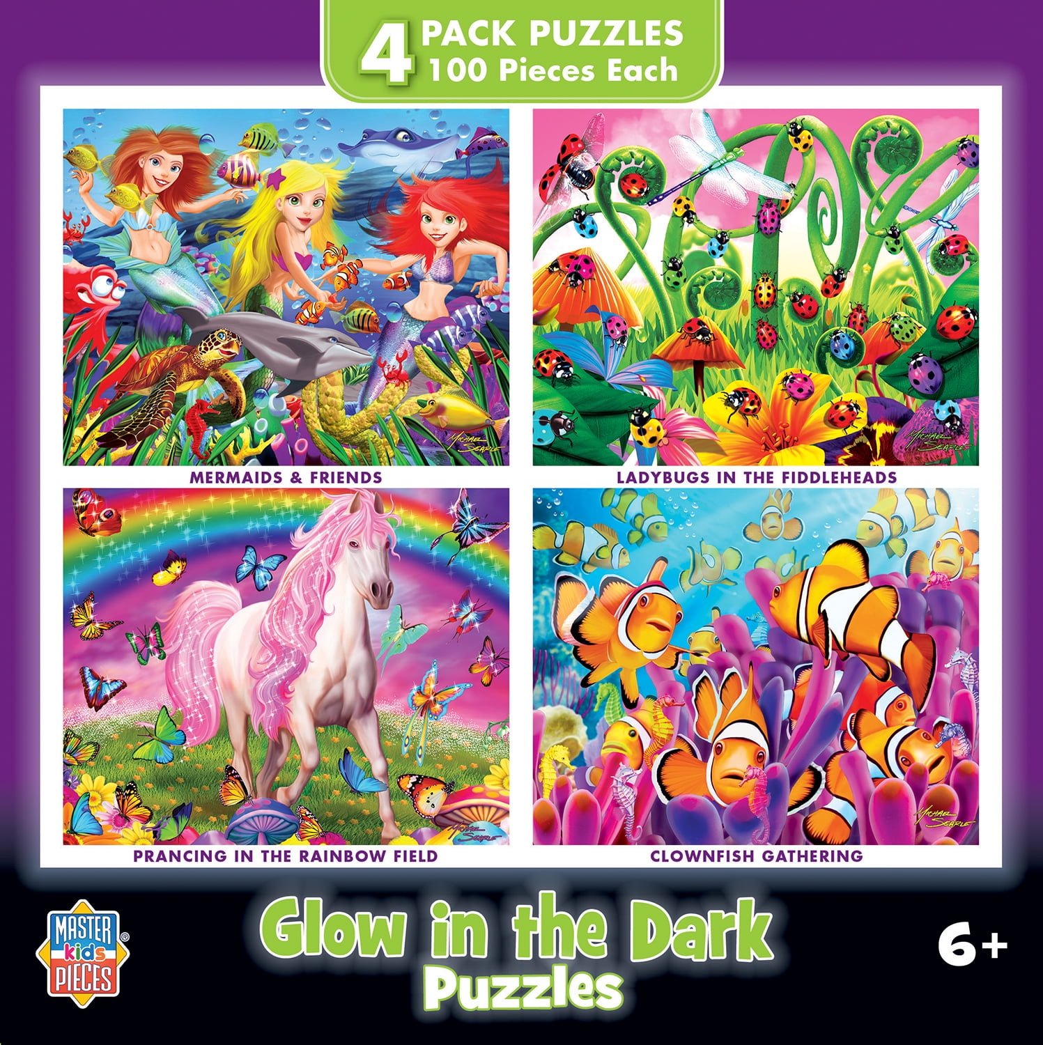 MasterPieces Multipack Kids Jigsaw Puzzle Set - Purple Glow 4-Pack 100 ...