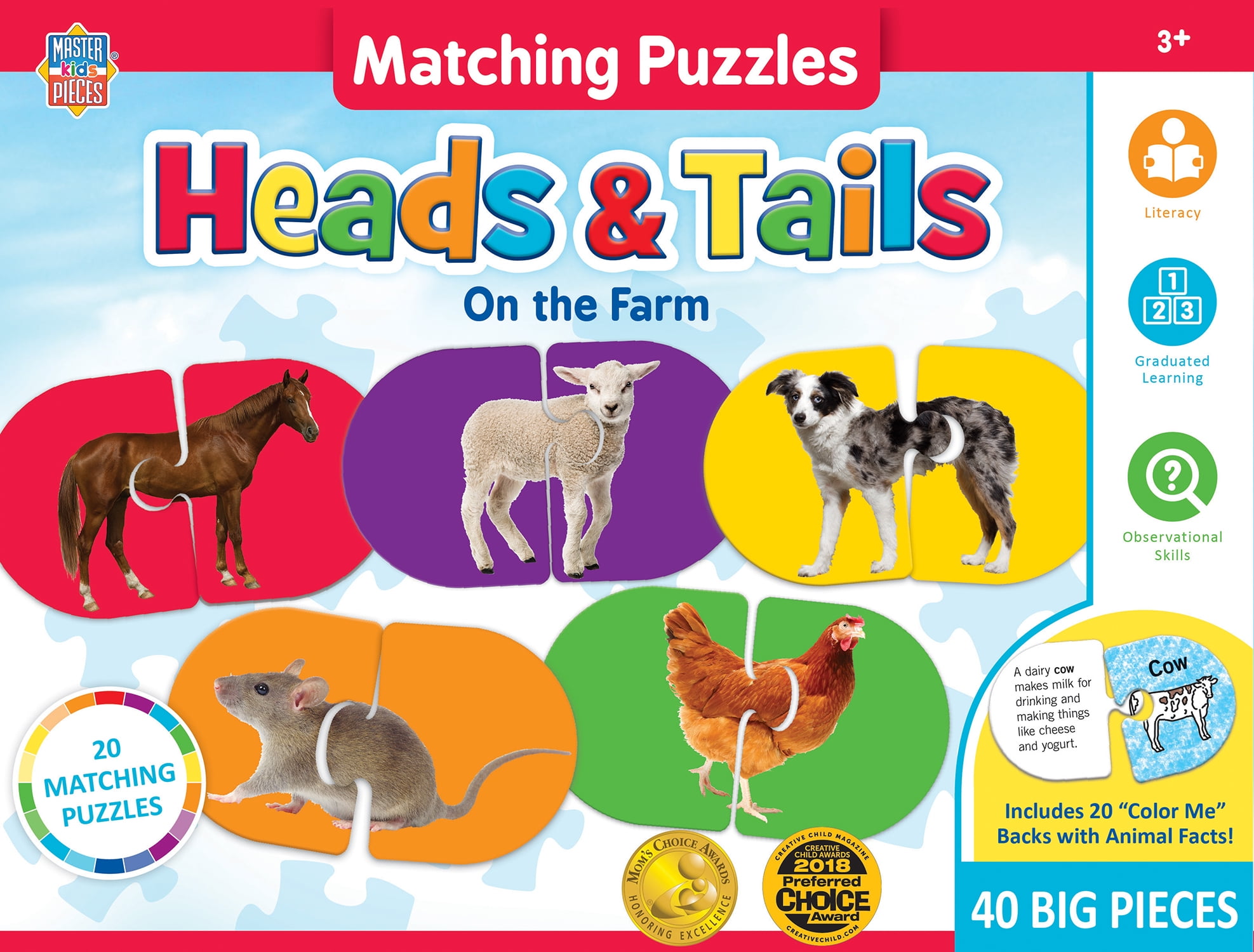 MasterPieces Kids Games - Heads & Tails On the Farm - Matching Puzzles ...