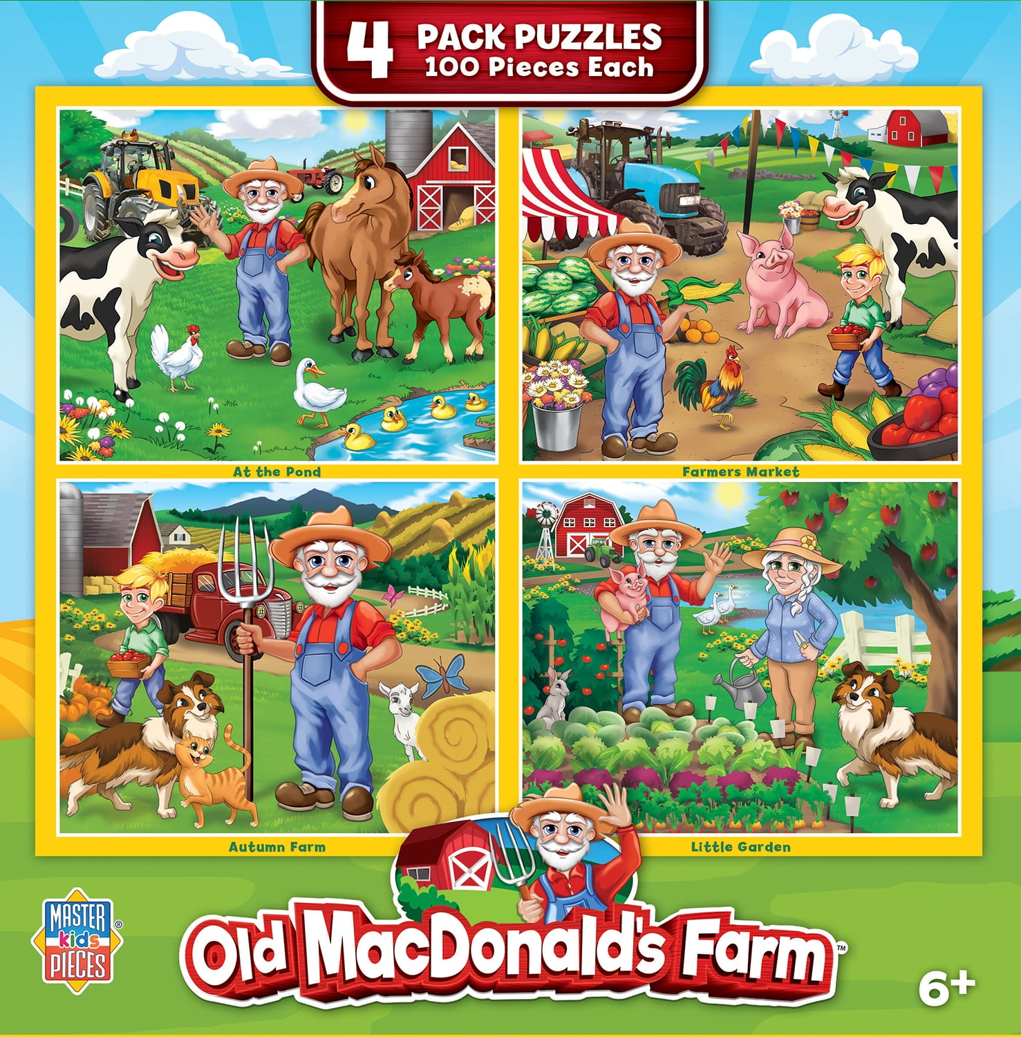 MasterPieces Kids Jigsaw Puzzle - Old MacDonald's Farm 4-Pack 100 Piece ...