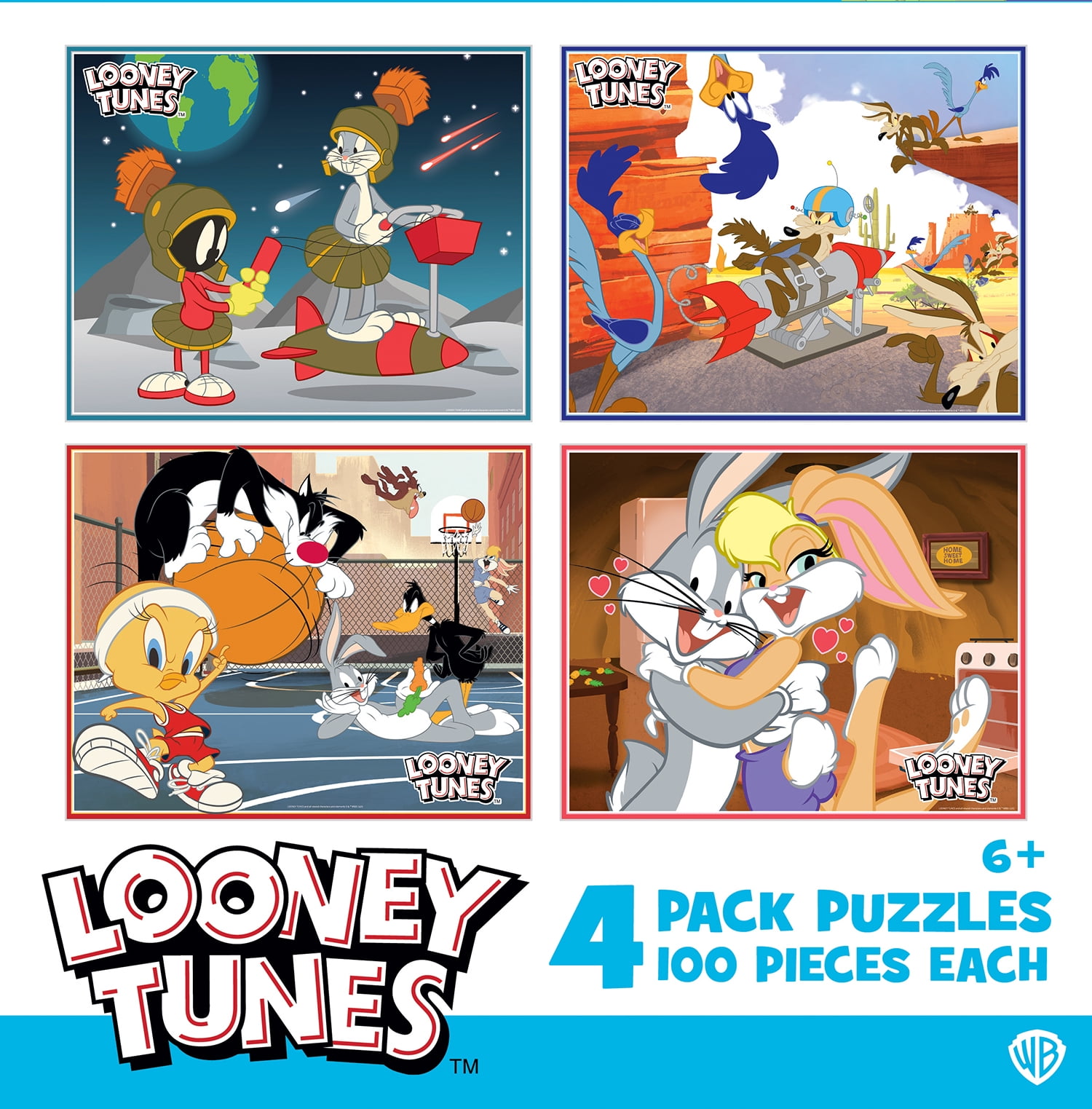 MasterPieces Looney Tunes 4-Pack 100 Piece Jigsaw Puzzles for Kids ...