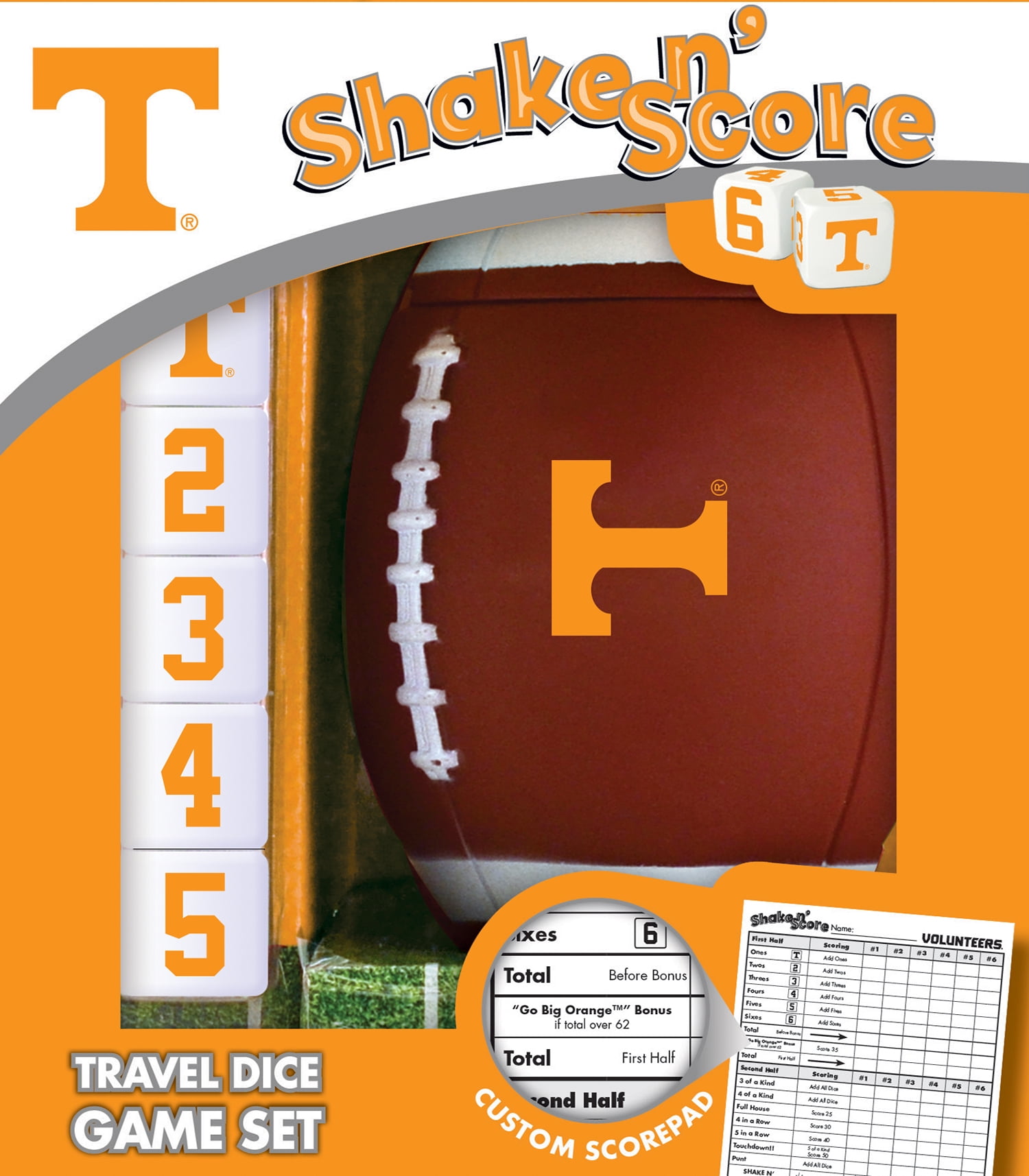 MasterPieces NCAA Tennessee Volunteers Shake N' Score Travel Dice Game ...