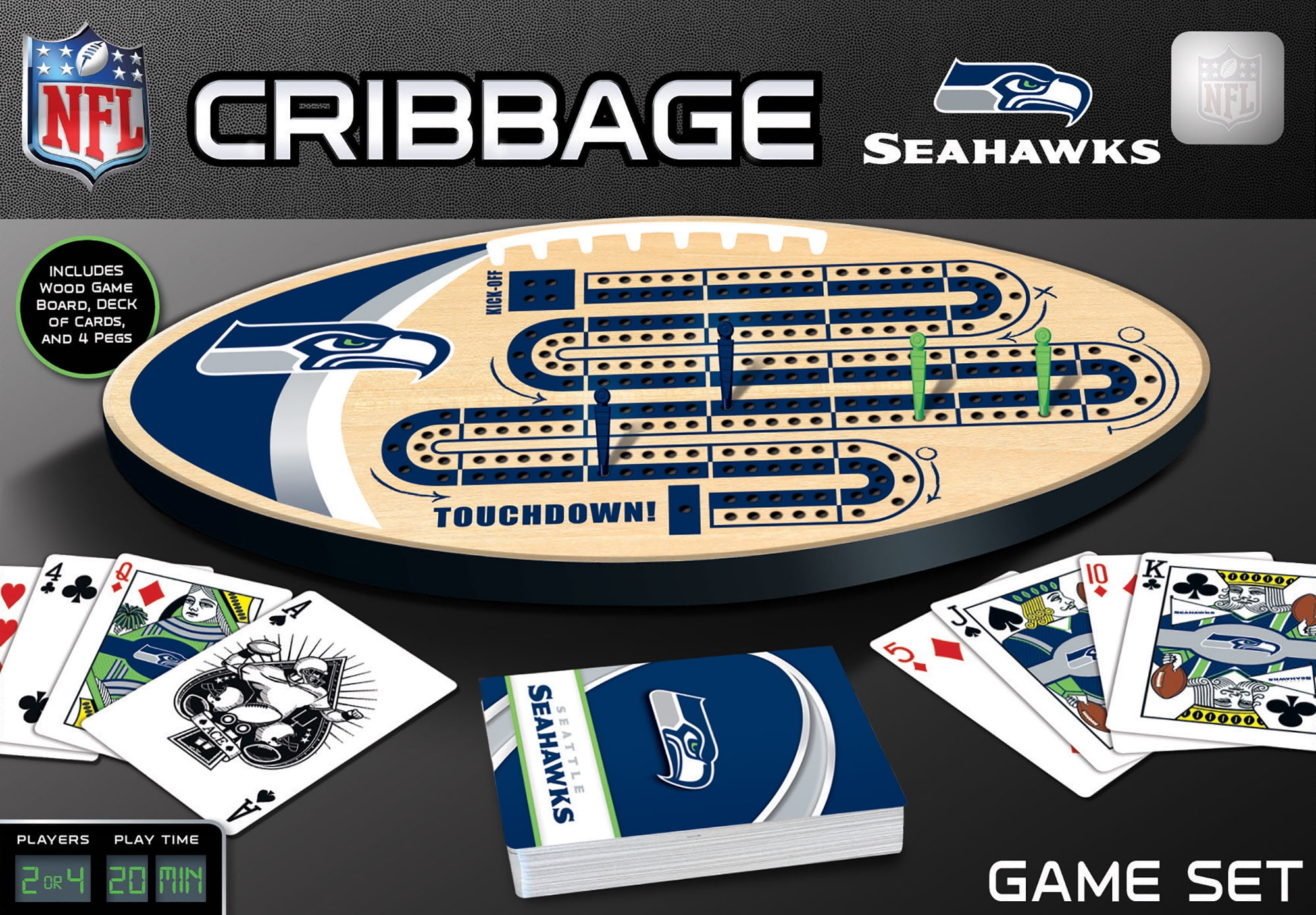 MasterPieces NFL Seattle Seahawks Wooden Cribbage Board Game, Includes ...
