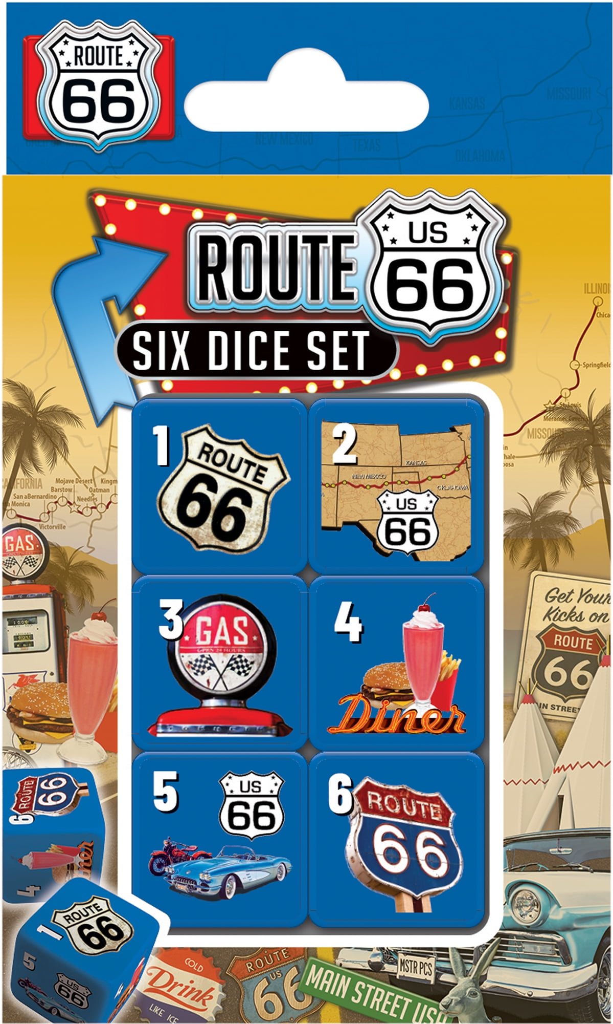 MasterPieces Officially Licensed Route 66 - 6 Piece D6 Gaming Dice Set ...