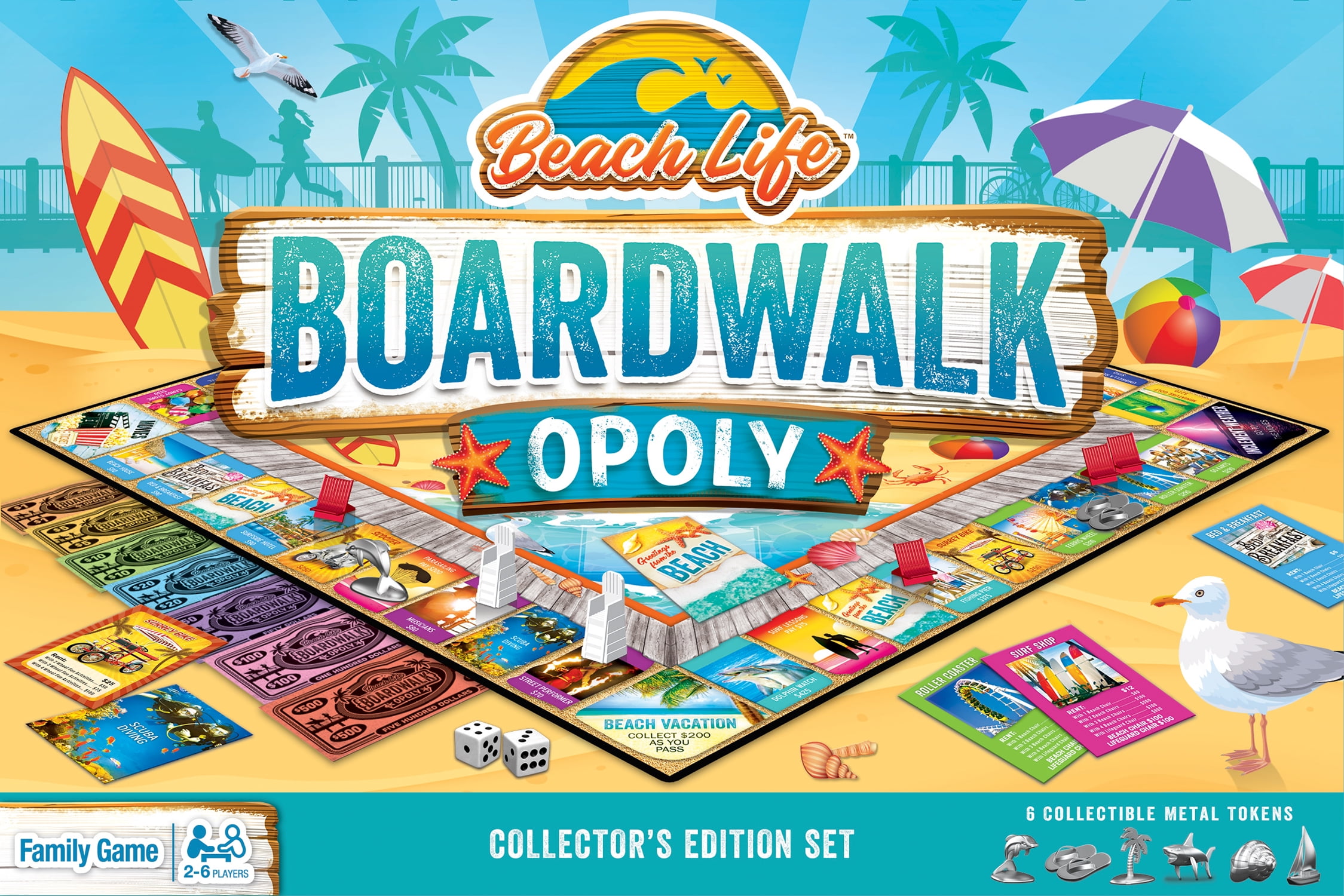 MasterPieces Beach Life Boardwalk Opoly - Family Monopoly Style Board ...