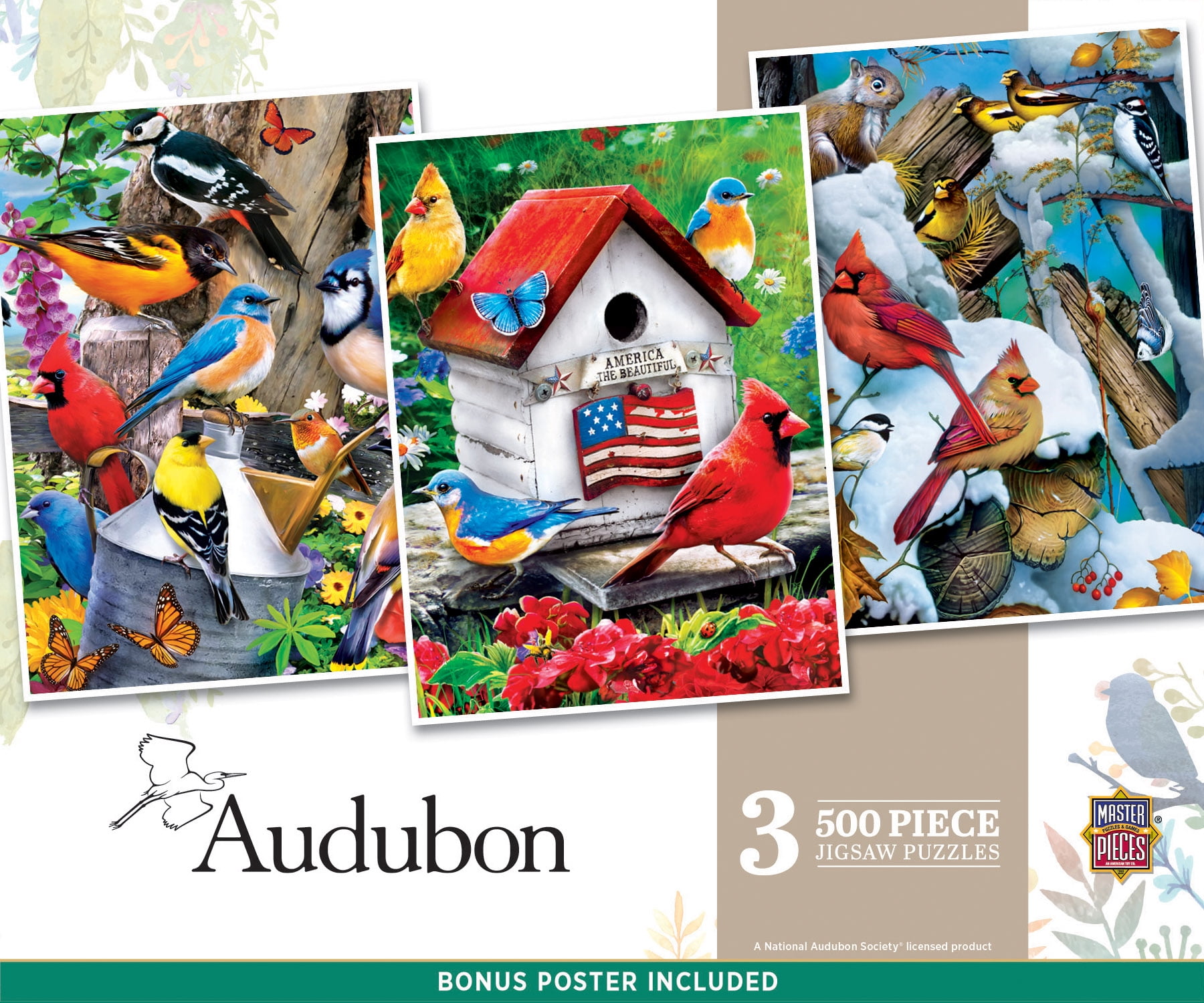 MasterPieces Puzzle Bundle - Audubon 3-Pack 500 Piece Jigsaw Puzzles ...