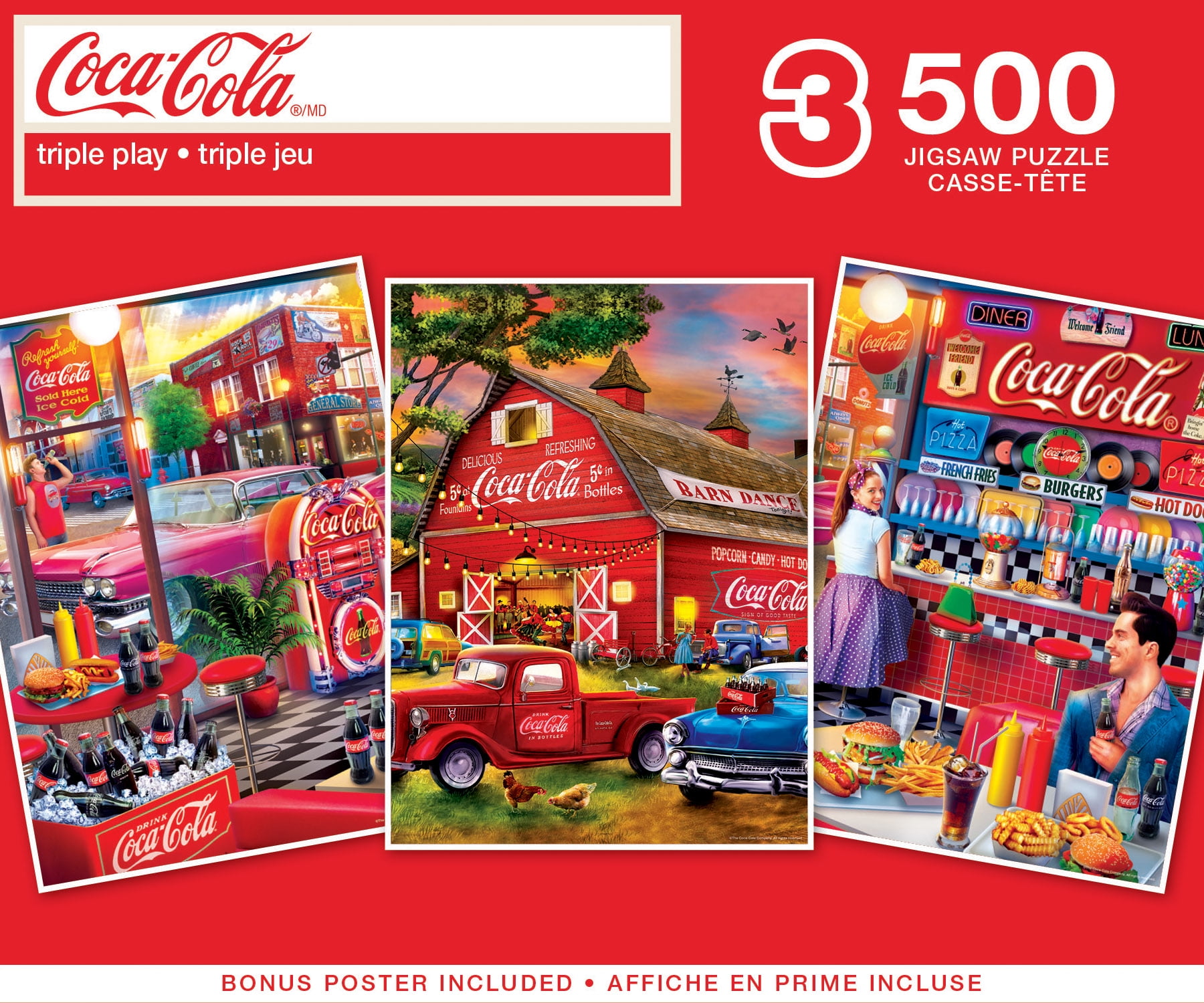 MasterPieces Coca-Cola Puzzle Bundle - 3-Pack 500 Piece Jigsaw Puzzles ...