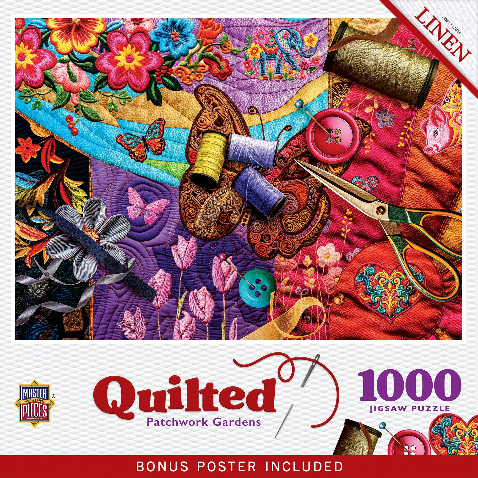 MasterPieces Quilted Patchwork Gardens 1000 Piece Jigsaw Puzzle - Crafting Fun for Adults ...