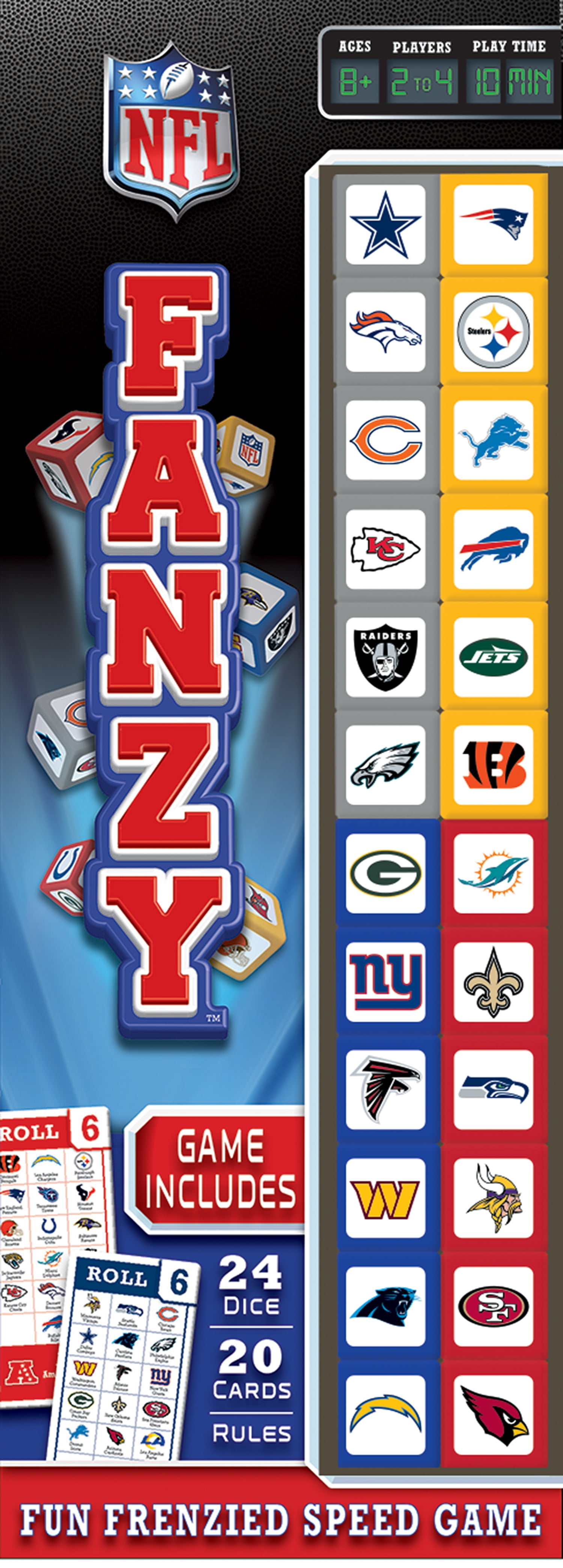 MasterPieces NFL Fanzy Dice Game, All 32 Teams, 2-4 Players, Ages 6+, 8 ...