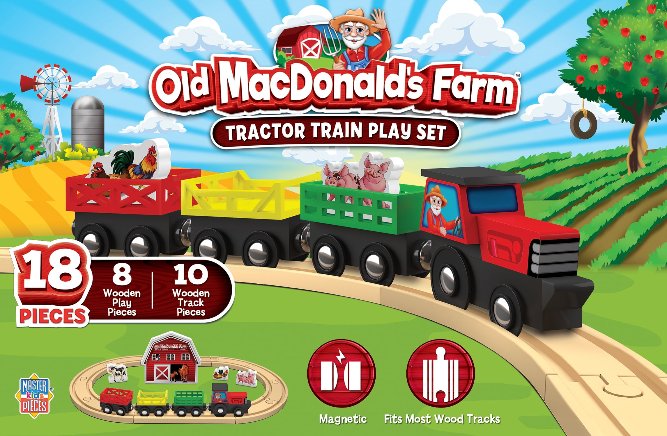 MasterPieces Wood Train Sets - Old MacDonald 18 Piece Train Set ...