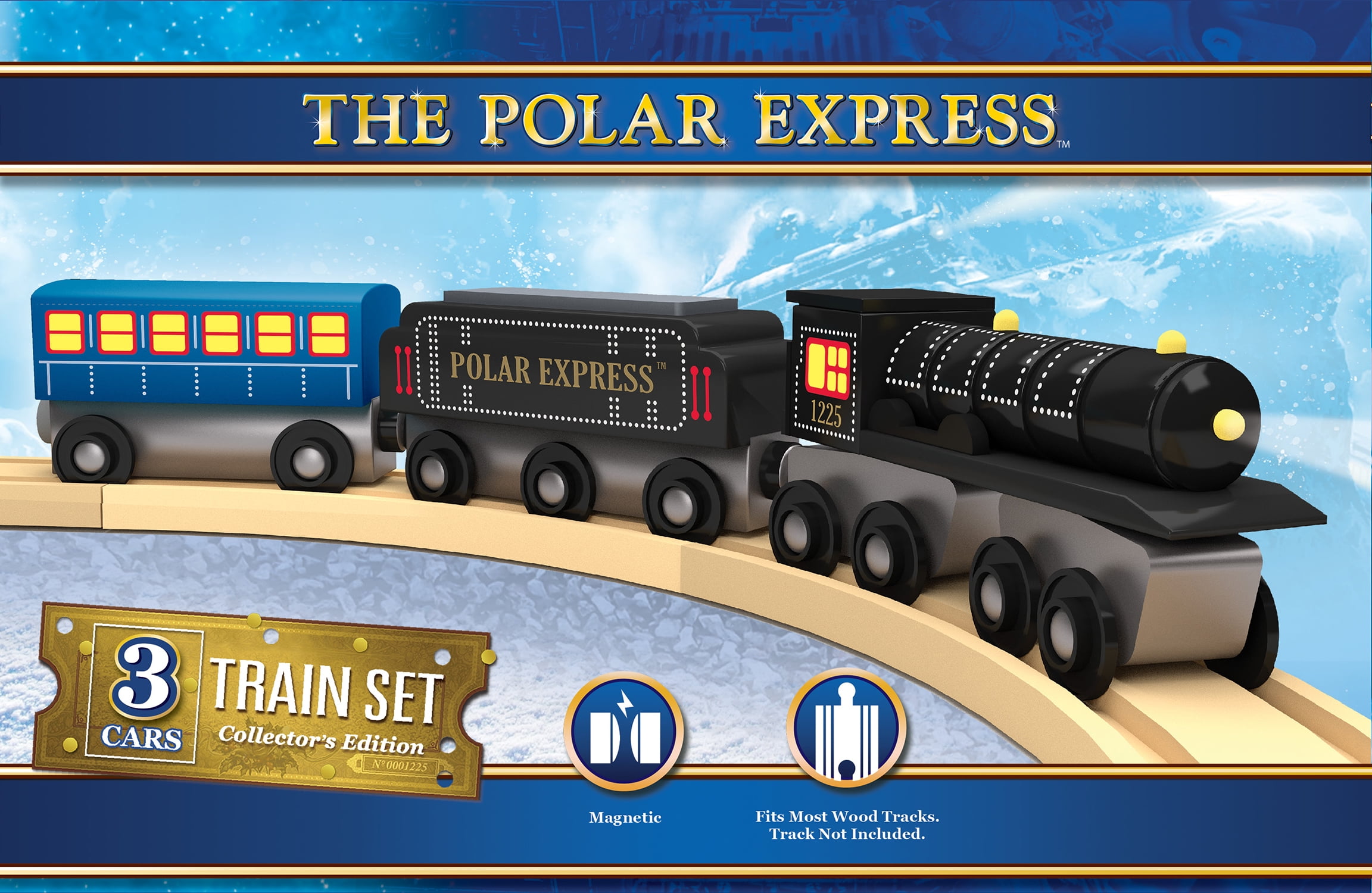 MasterPieces Polar Express Wooden Toy Train Set - 3 Piece Christmas ...