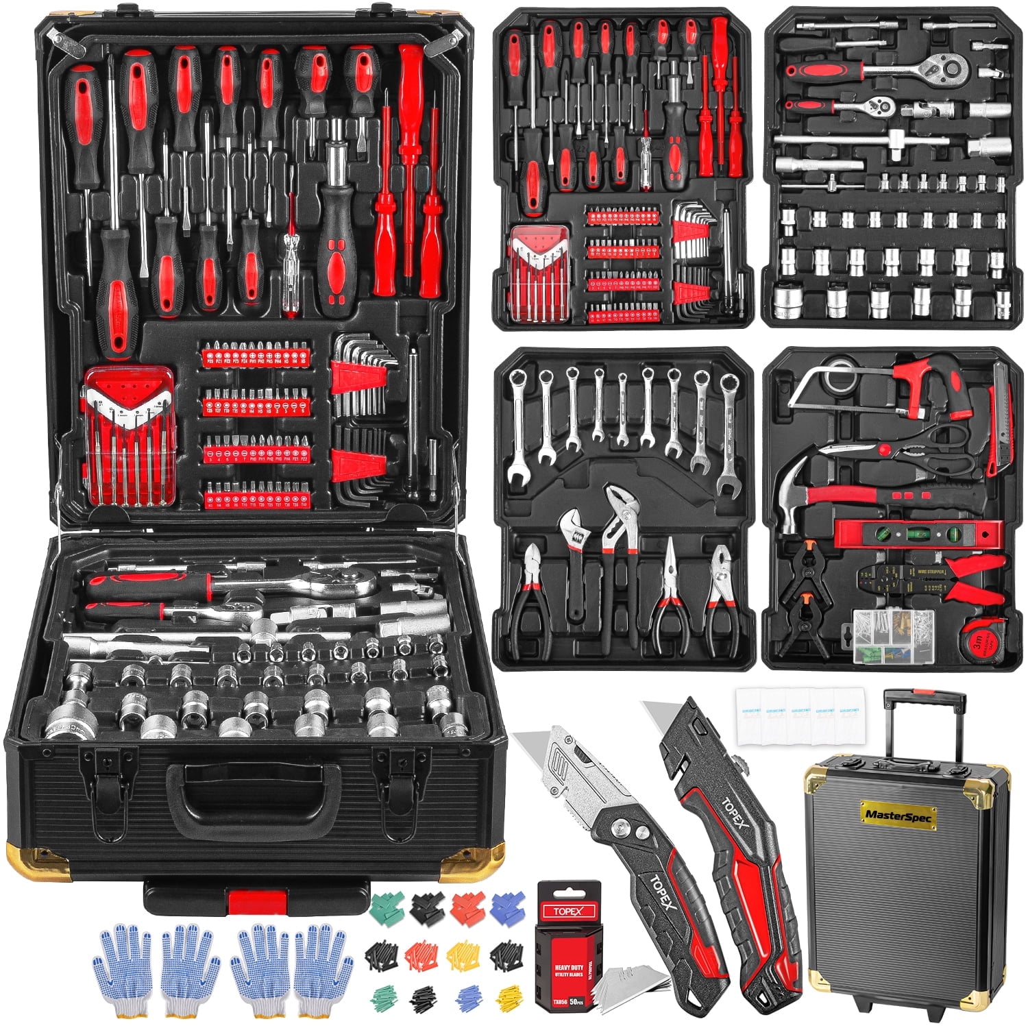 MasterSpec 1240pcs Tool Box Trolley Tool Set DIY Hand Tool Set w/2 ...