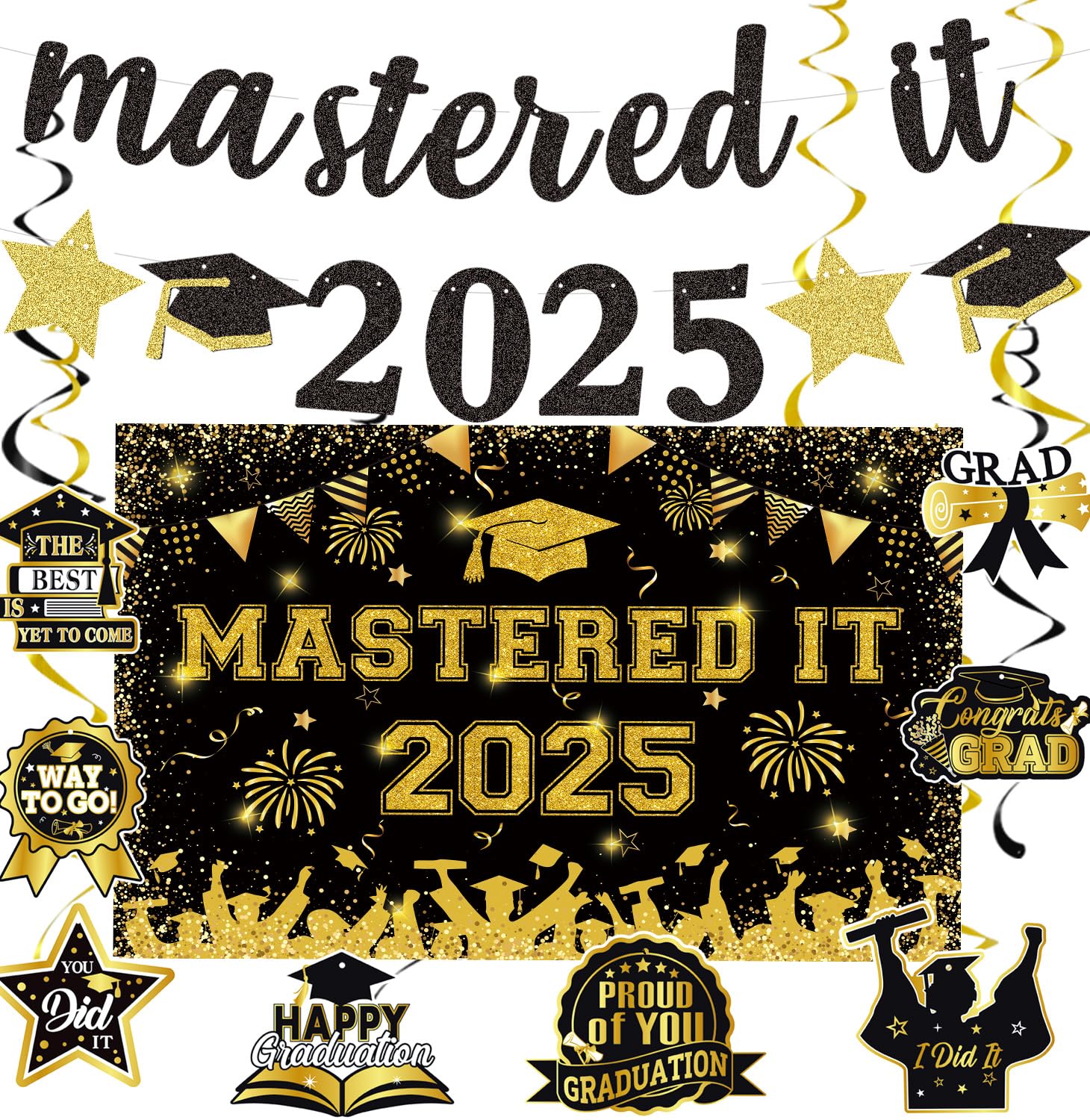 Mastered It Graduation Decorations, RRF12 Include Black Gold Mastered ...