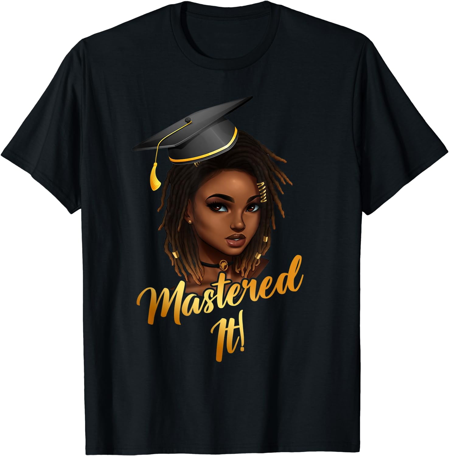 Mastered It Black Queen Women Afro Graduate Master's Degree T-Shirt ...
