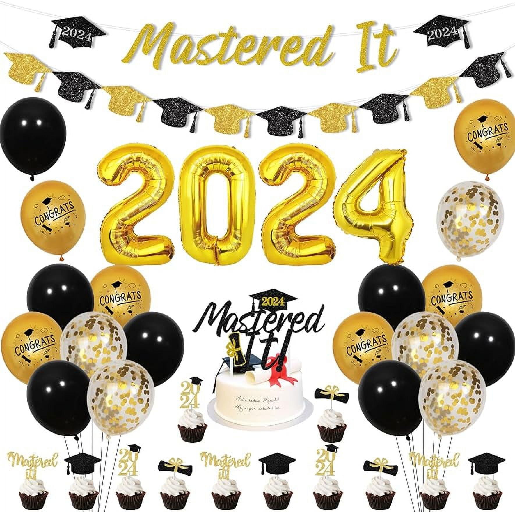 Mastered It Graduation Decorations Black Gold - Masters Degree Graduation Party Supplies 2024 ...