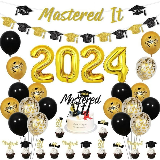 Mastered It Graduation Decorations Black Gold - Masters Degree ...