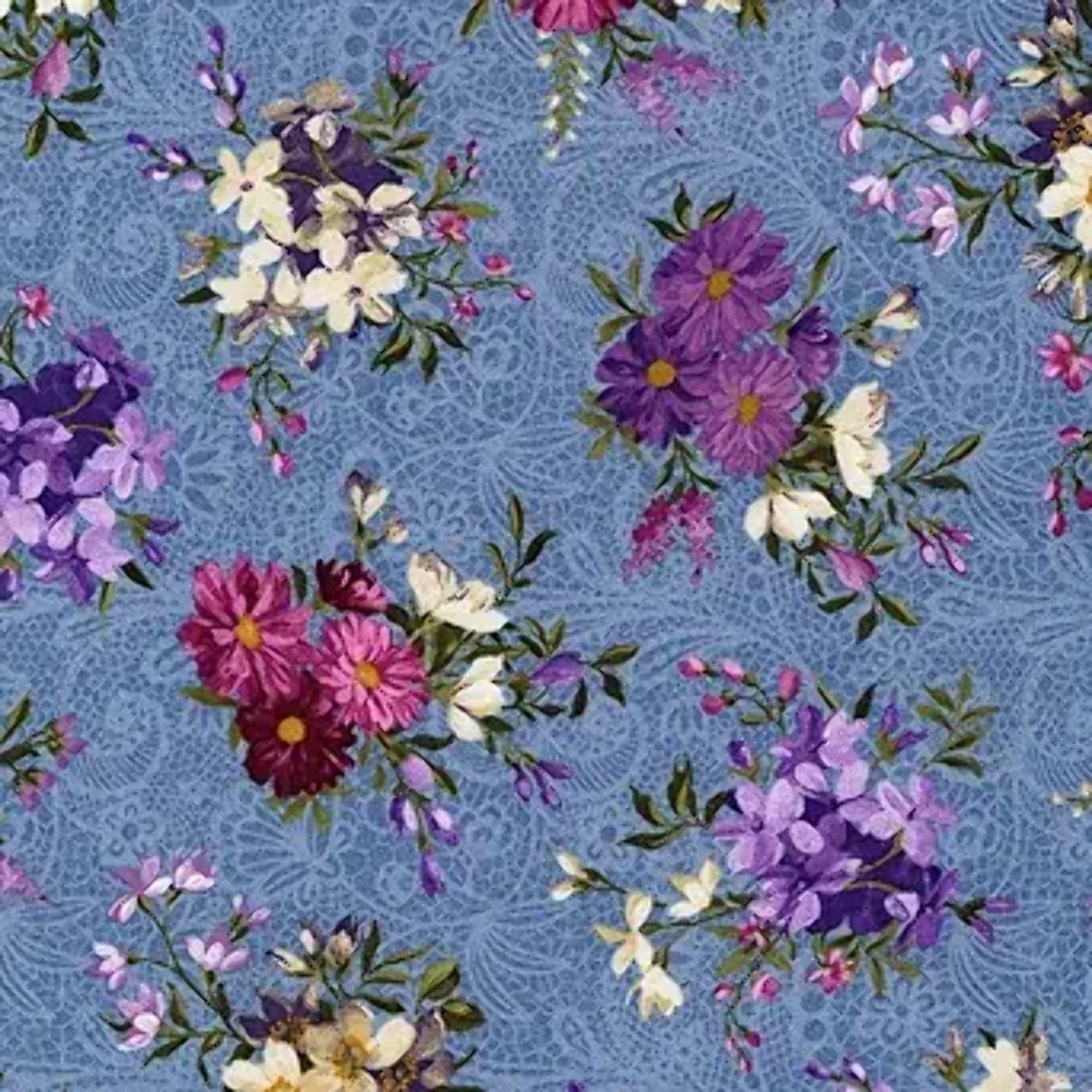 Masterpiece Spaced Floral Bouquets Blue Cotton Fabric - Walmart.com