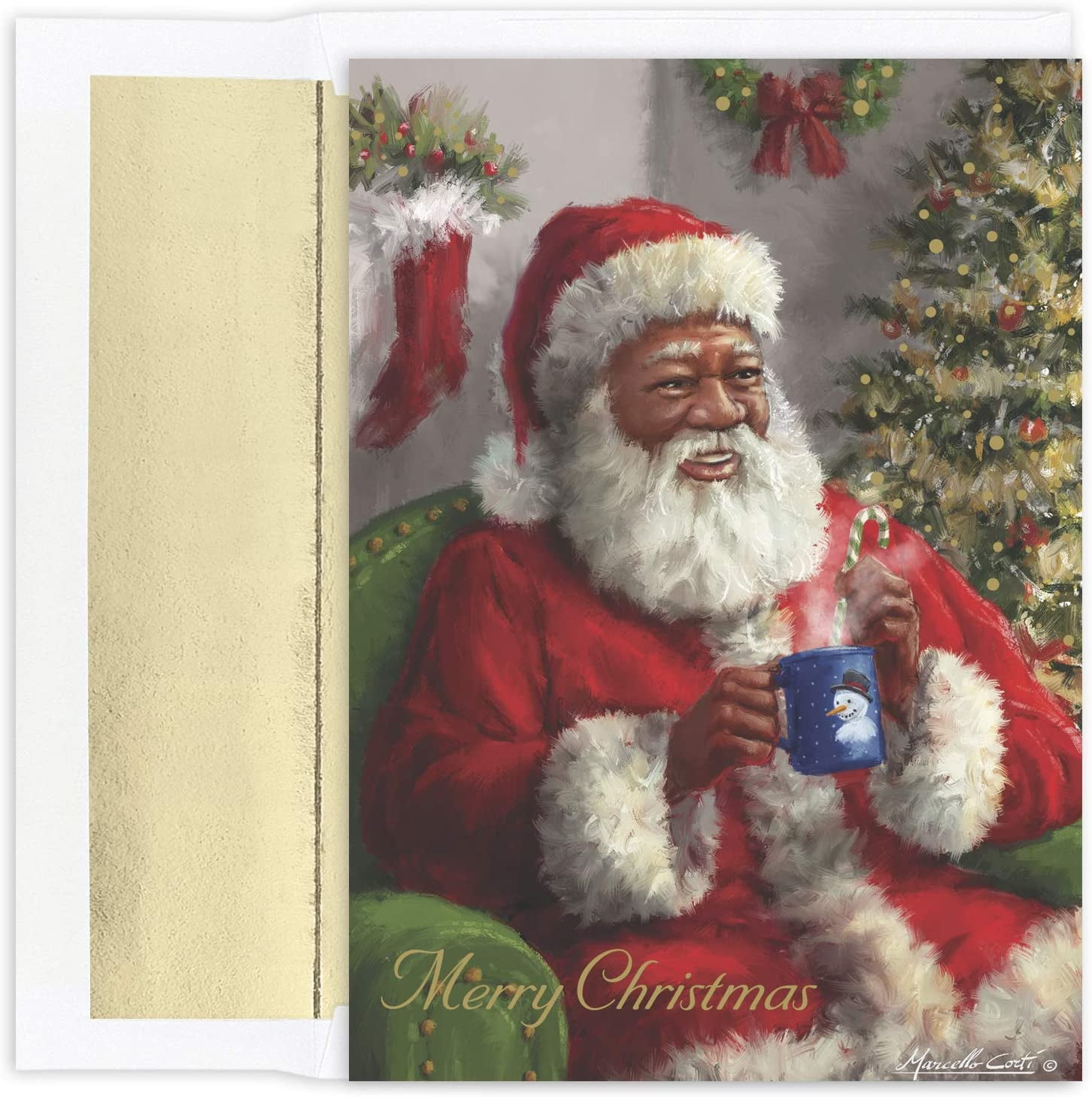 Masterpiece Studios Boxed Holiday Cards, Merry Christmas Santa, Gold ...