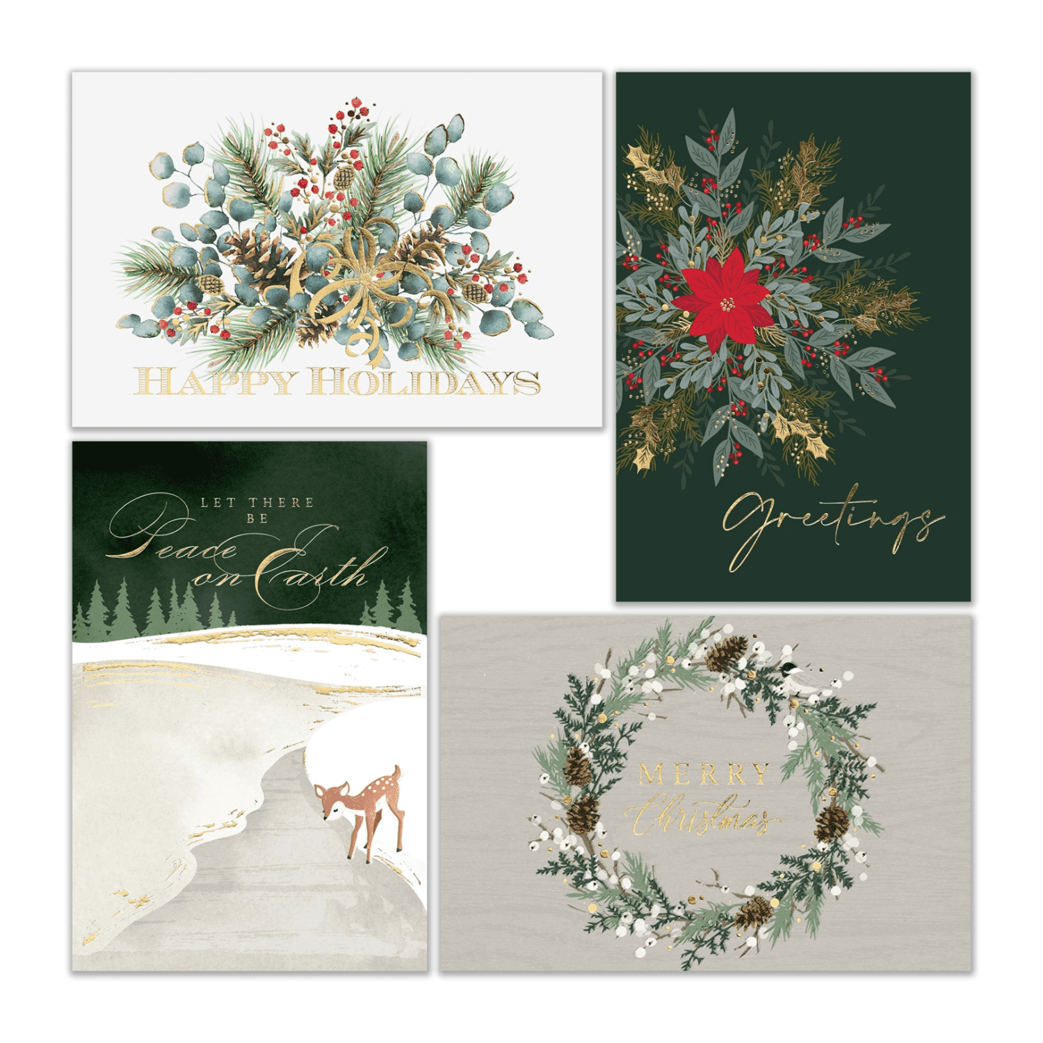 Masterpiece Studios Evergreen Foil Assortment 12-Count Boxed Assorted Holiday Cards 3 each of 4 ...
