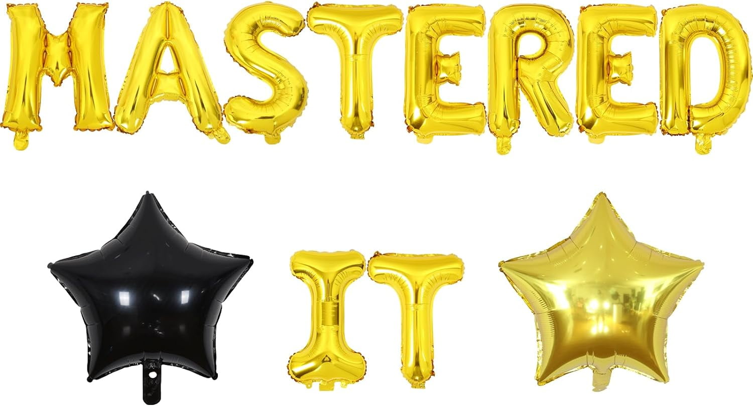 Congrats Master's Grad Decor, 'Mastered It' & Star Foil Balloons, Black ...