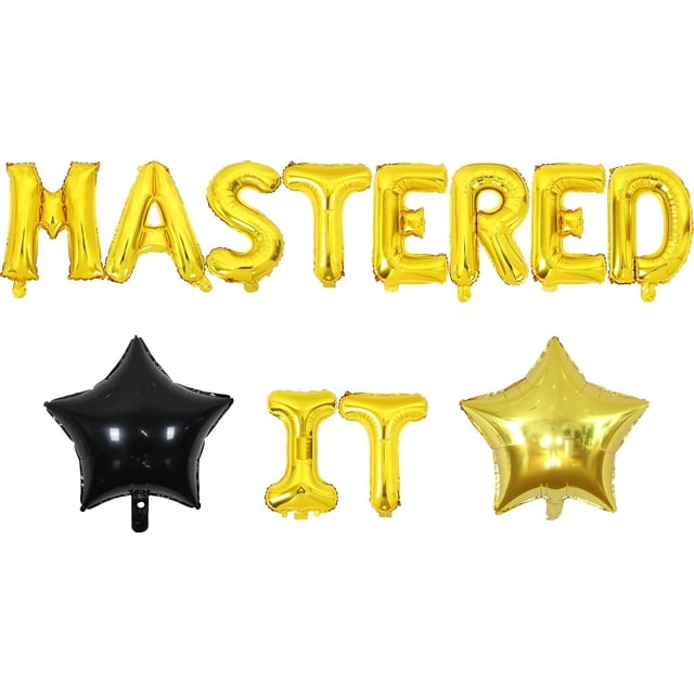 Congrats Master's Grad Decor, 'Mastered It' & Star Foil Balloons, Black ...