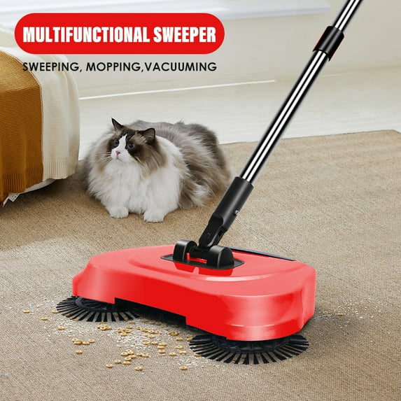 Mastertop Hand Push Broom Carpet Floor Sweeper with 4 Pads - 3 In 1 ...