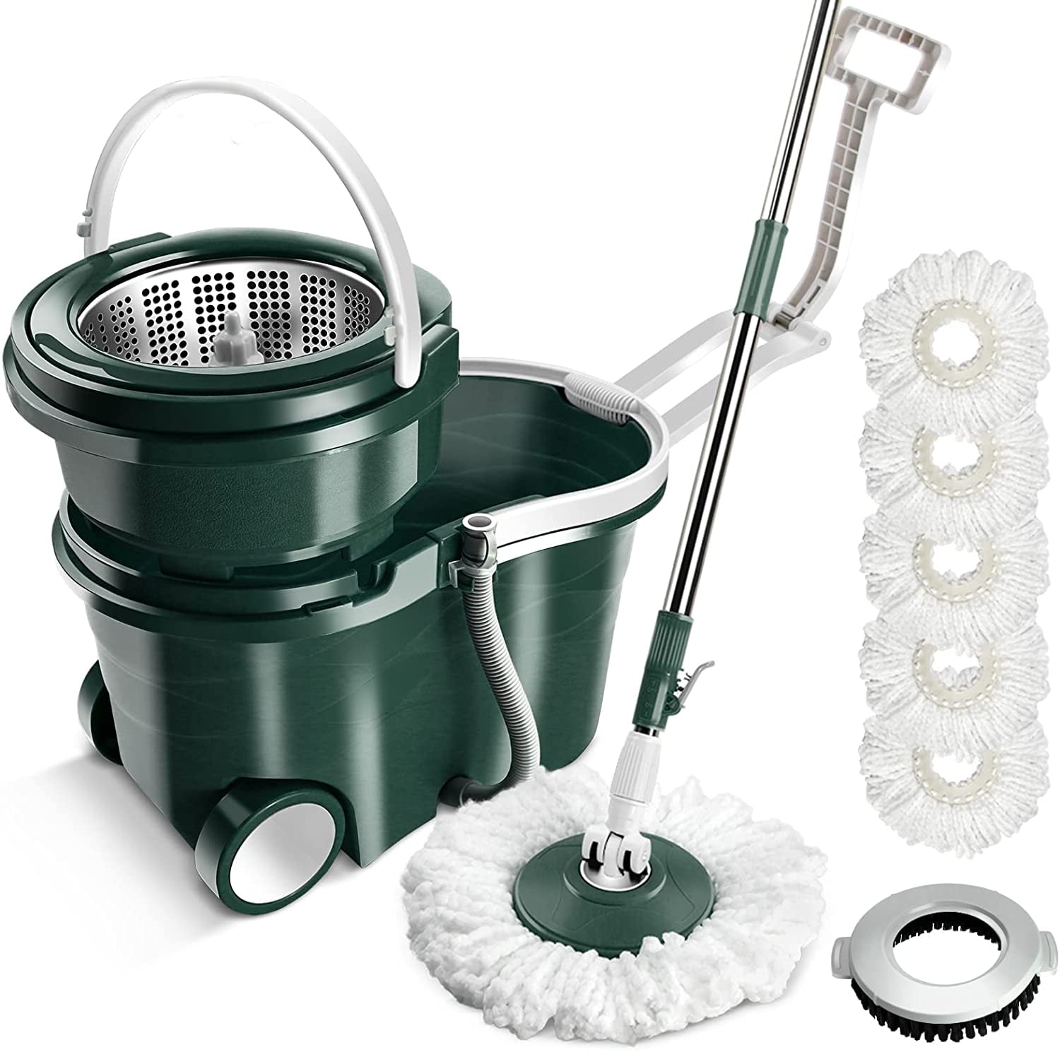 Mastertop Spin Mop & Bucket Wringer System w/ Clean Rotating Water ...