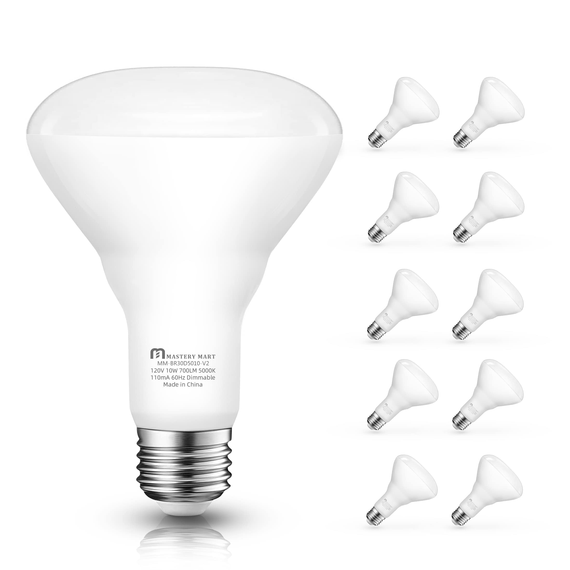 Mastery Mart BR30 LED Bulb, 10W Dimmable, 65 Watt Equivalent 700 Lumen ...